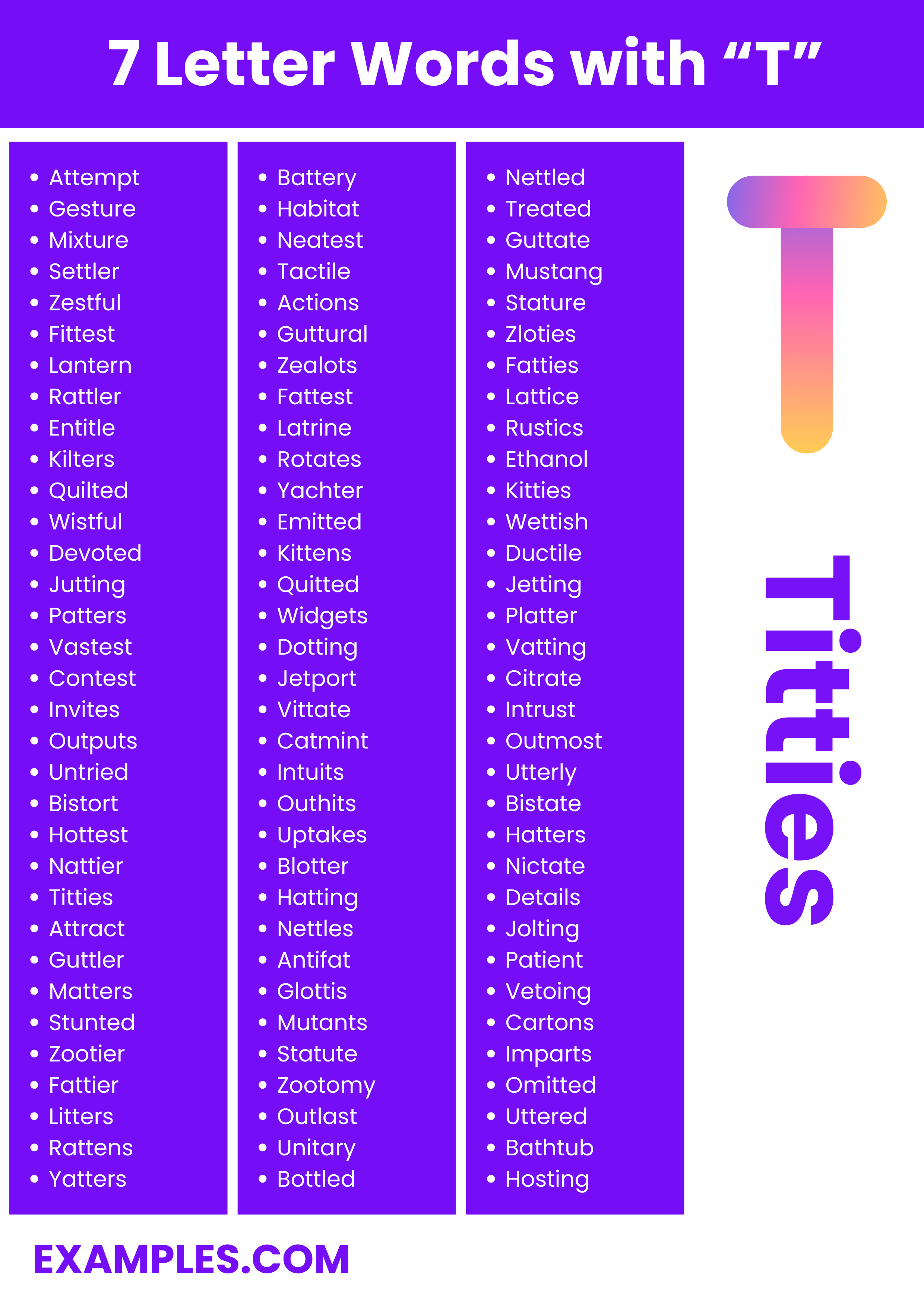450+ 7 Letter Words With T, Meaning, PDF