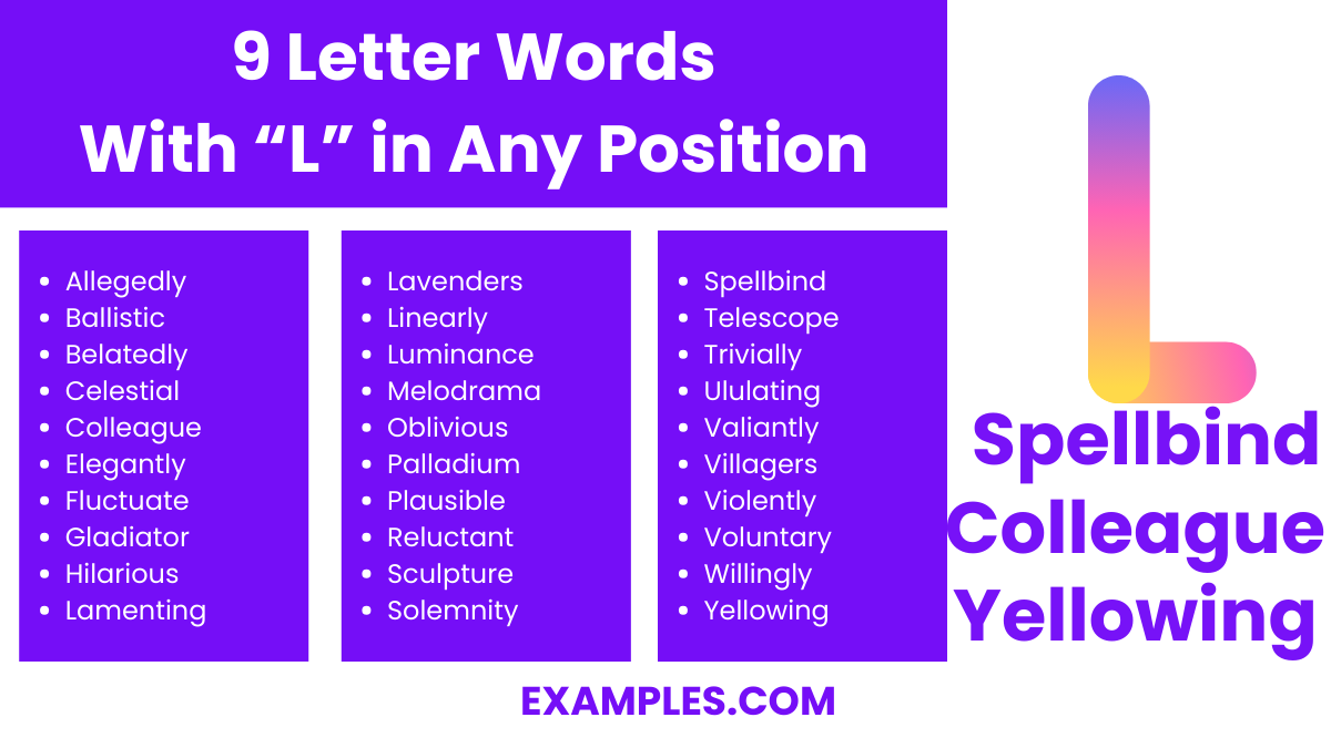9 Letter words with l; Meaning, PDF