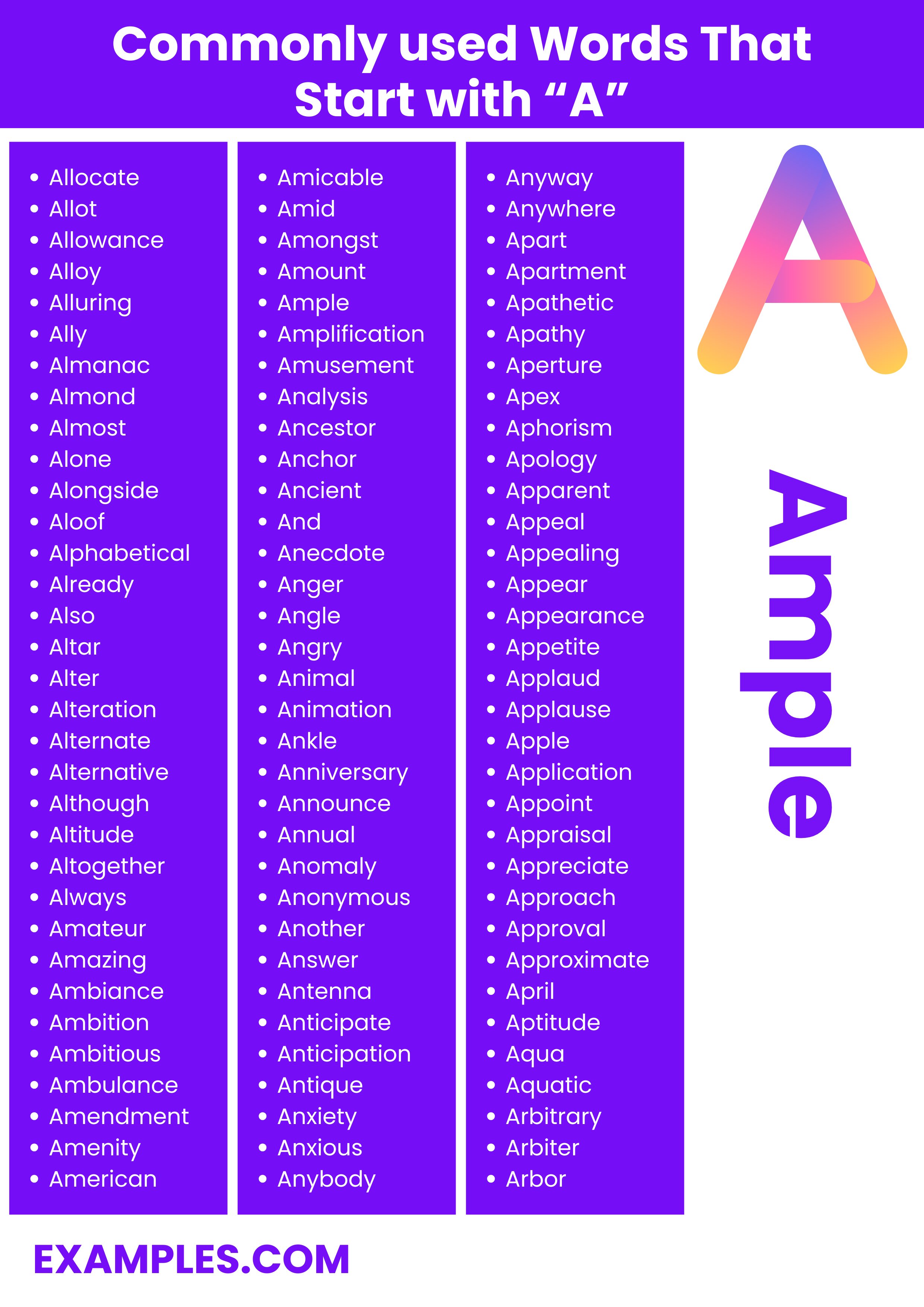 Words Starting with A - 12+ Examples