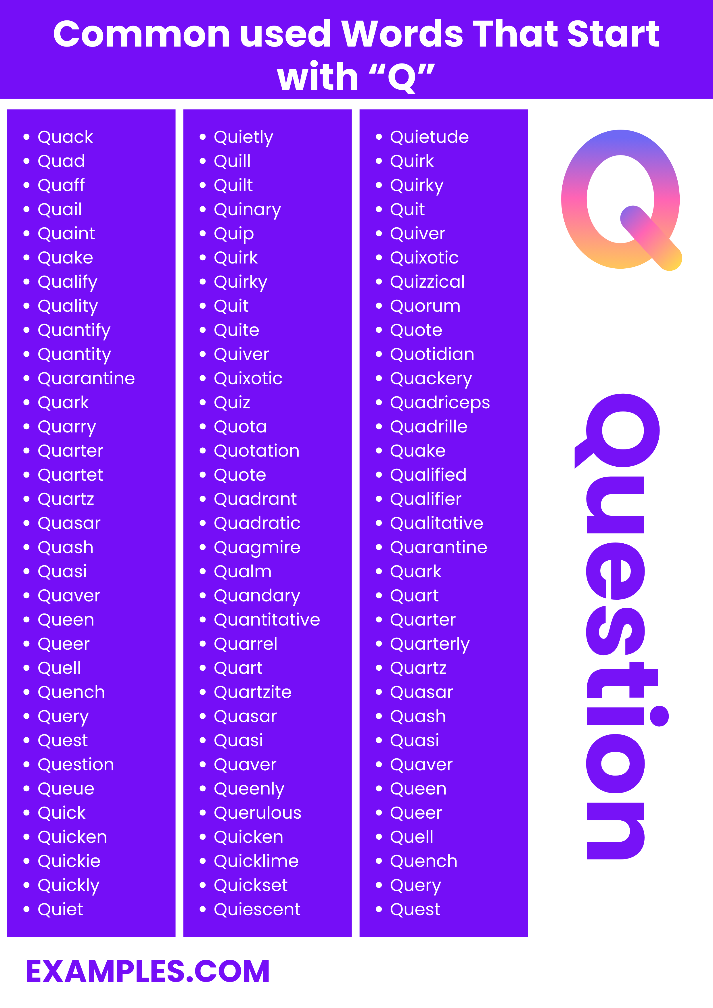 Words that Start with Q - 450+ List, Meaning, PDF