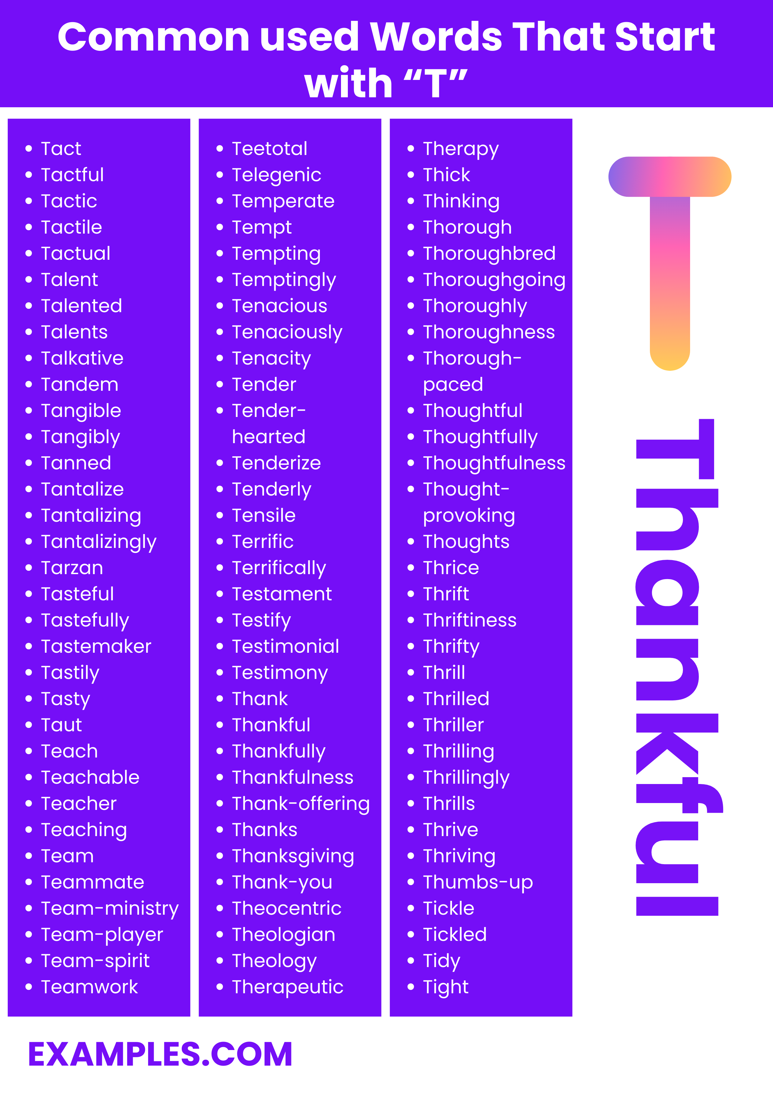 Words that Start with T - 450+ List, Meaning, PDF