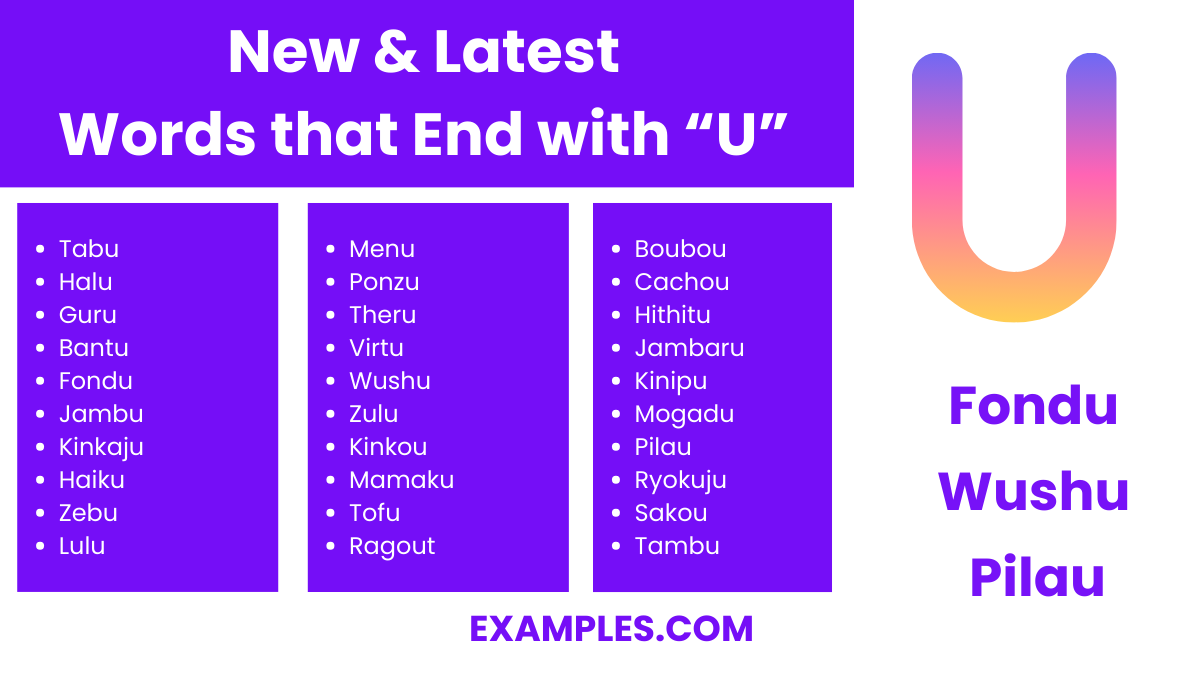 150 Words Ending With U List Meaning PDF 150 Words Ending With U List Meaning PDF
