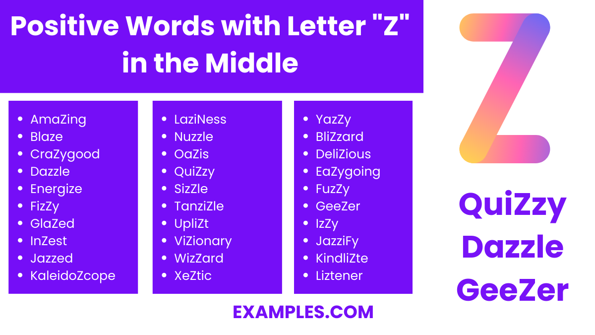 450+ Words with Letter Z in Middle, Meaninng, PDF