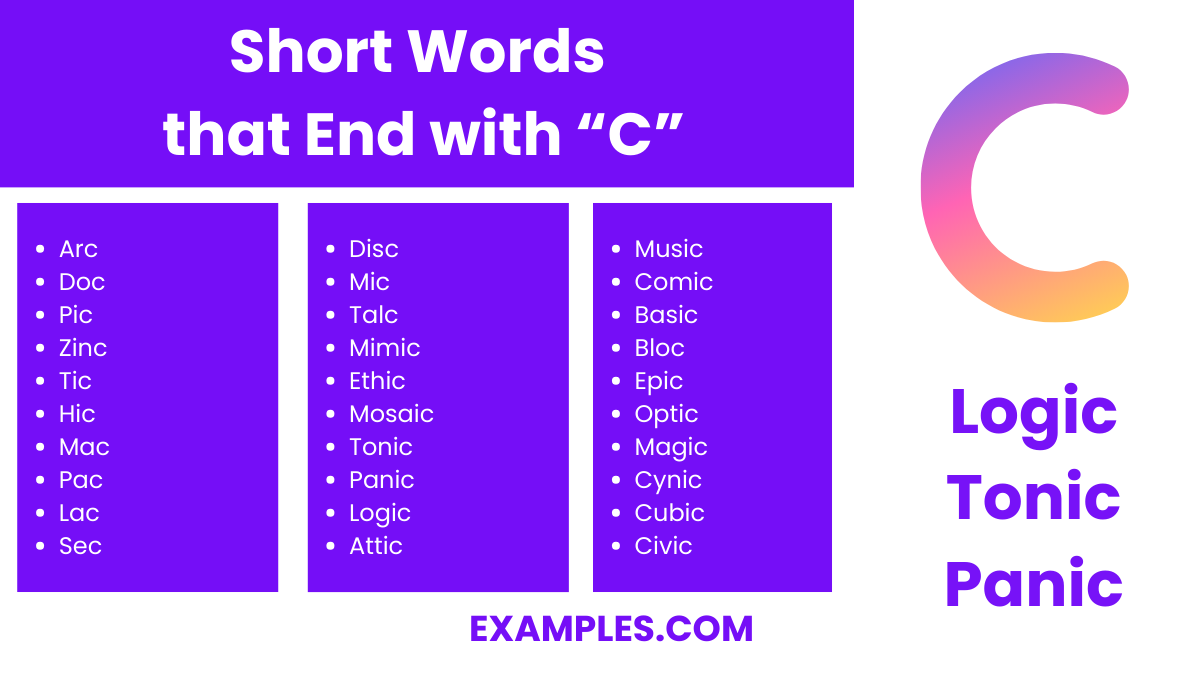Words that End with C - 150+ List, Meaning, PDF