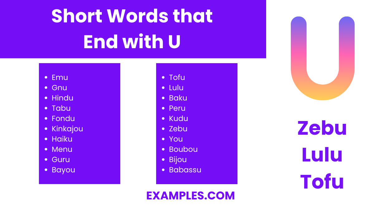 Words that End with U - 150+ List, Meaning, PDF
