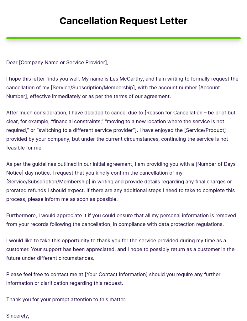 Cancellation Request Letter Example Edit Download Cancellation Request Letter Example Edit Download