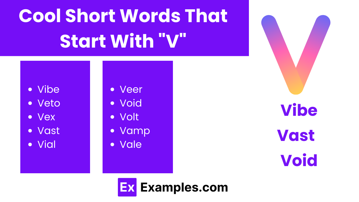 450+ V Short & Long Words, Meanings, PDF