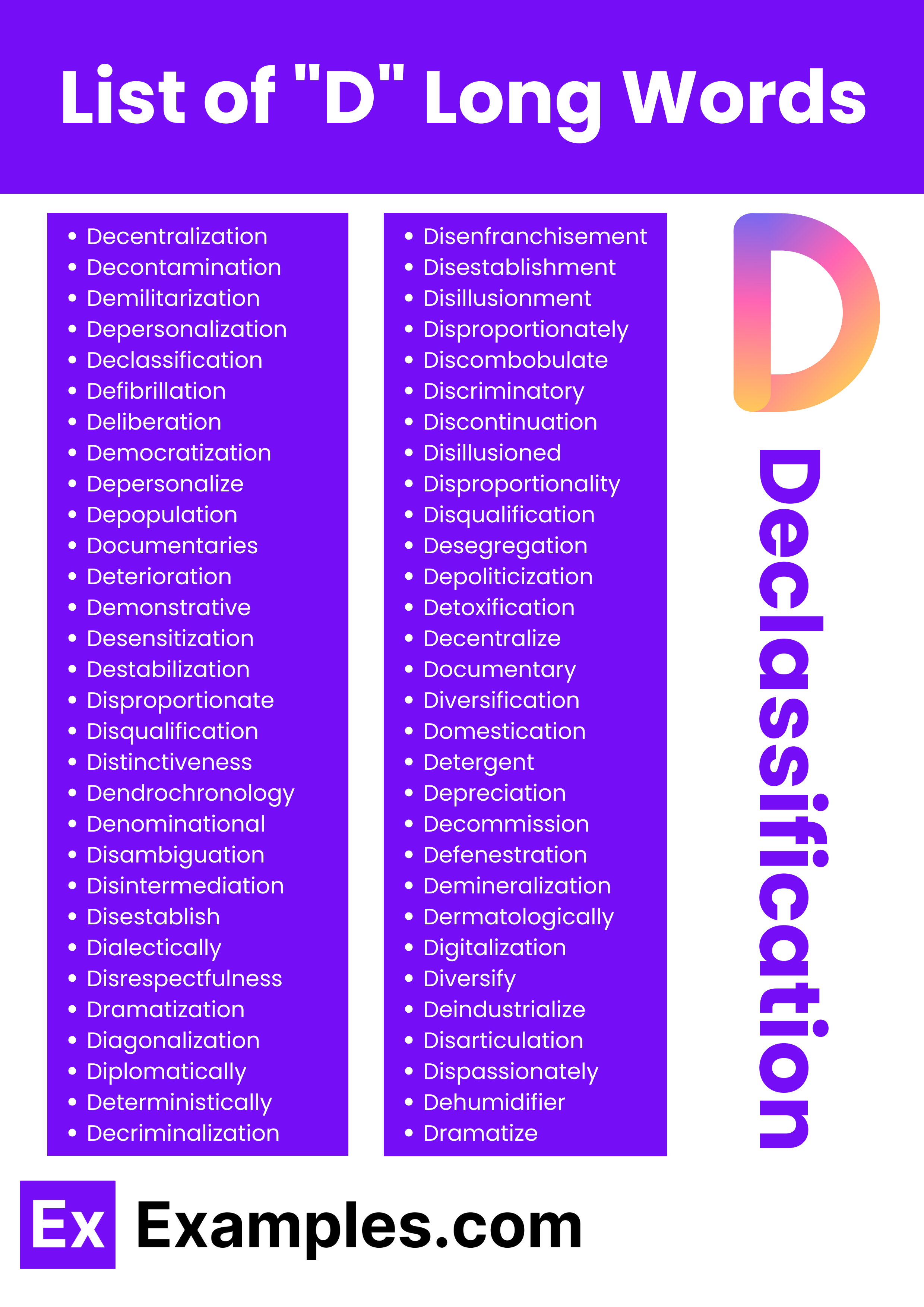 450+ D Short & Long Words, Meaning, PDF