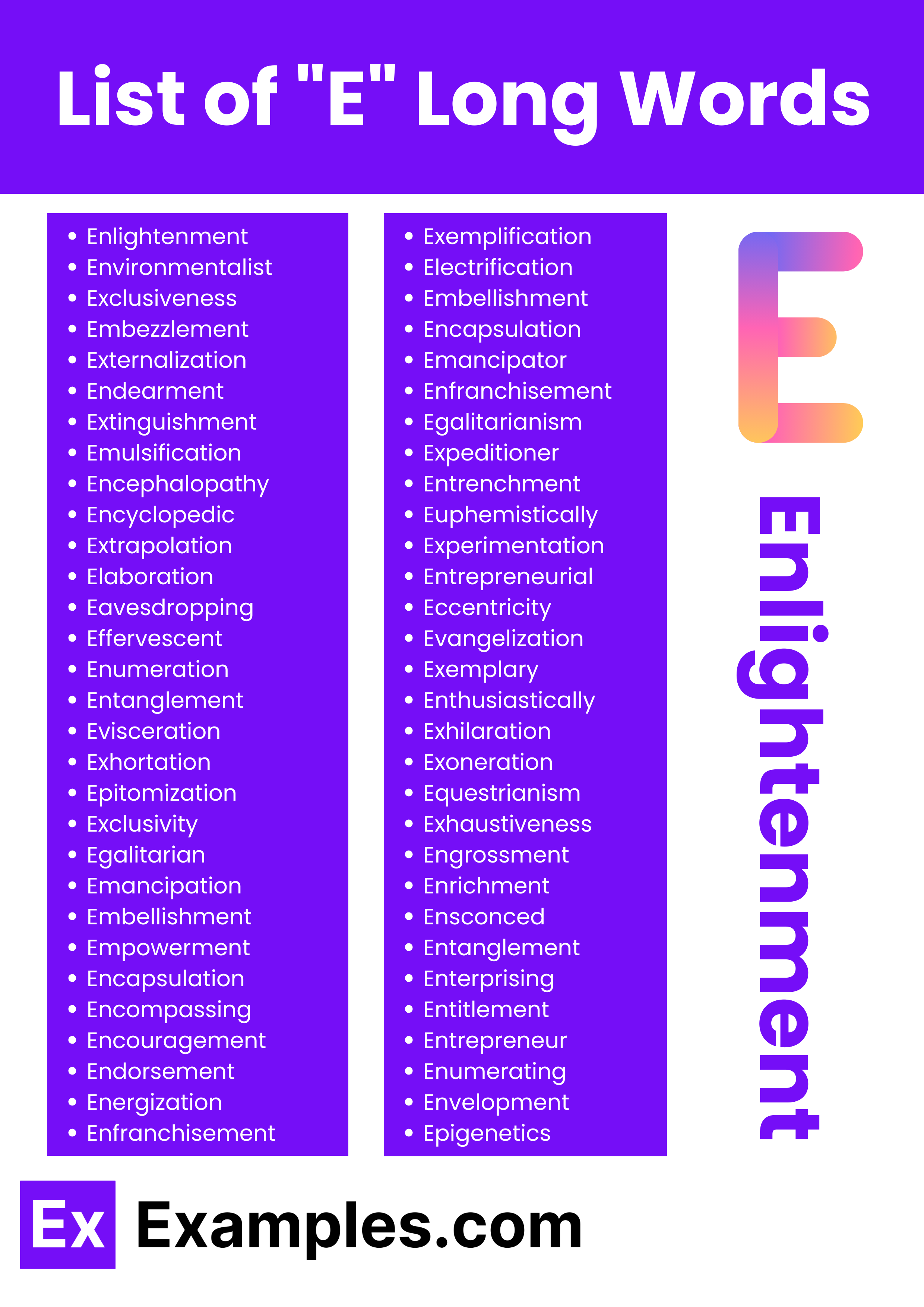 450+ E Short & Long Words, Meaning, PDF