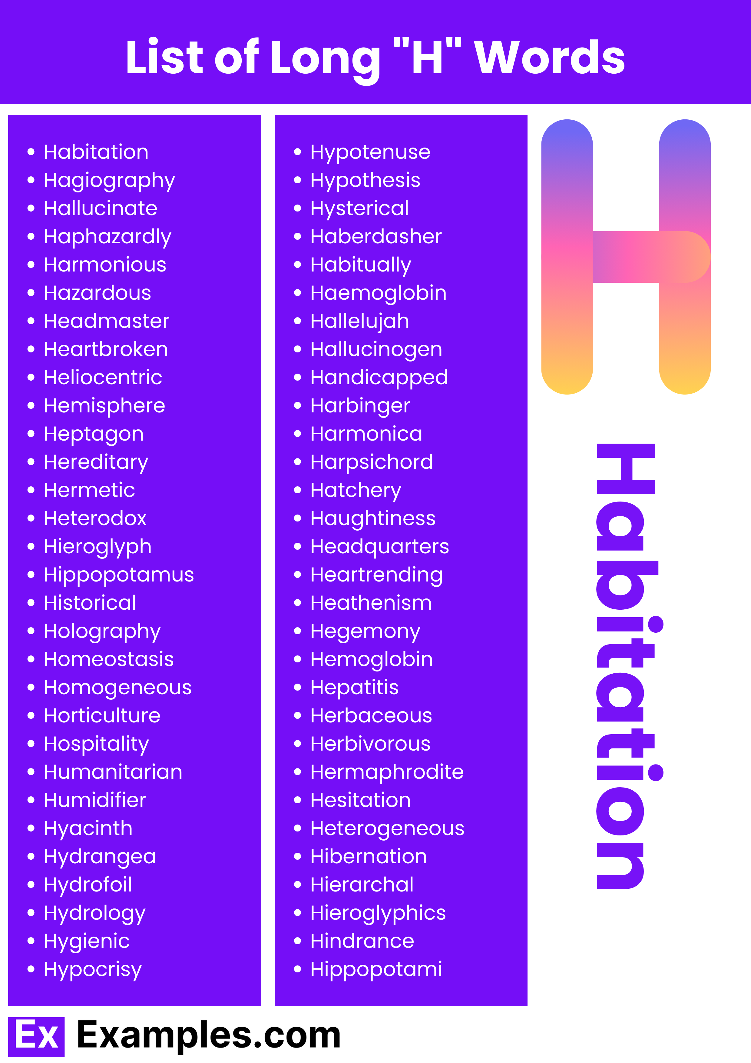 450+ H short & Long Words, Meanings, PDF