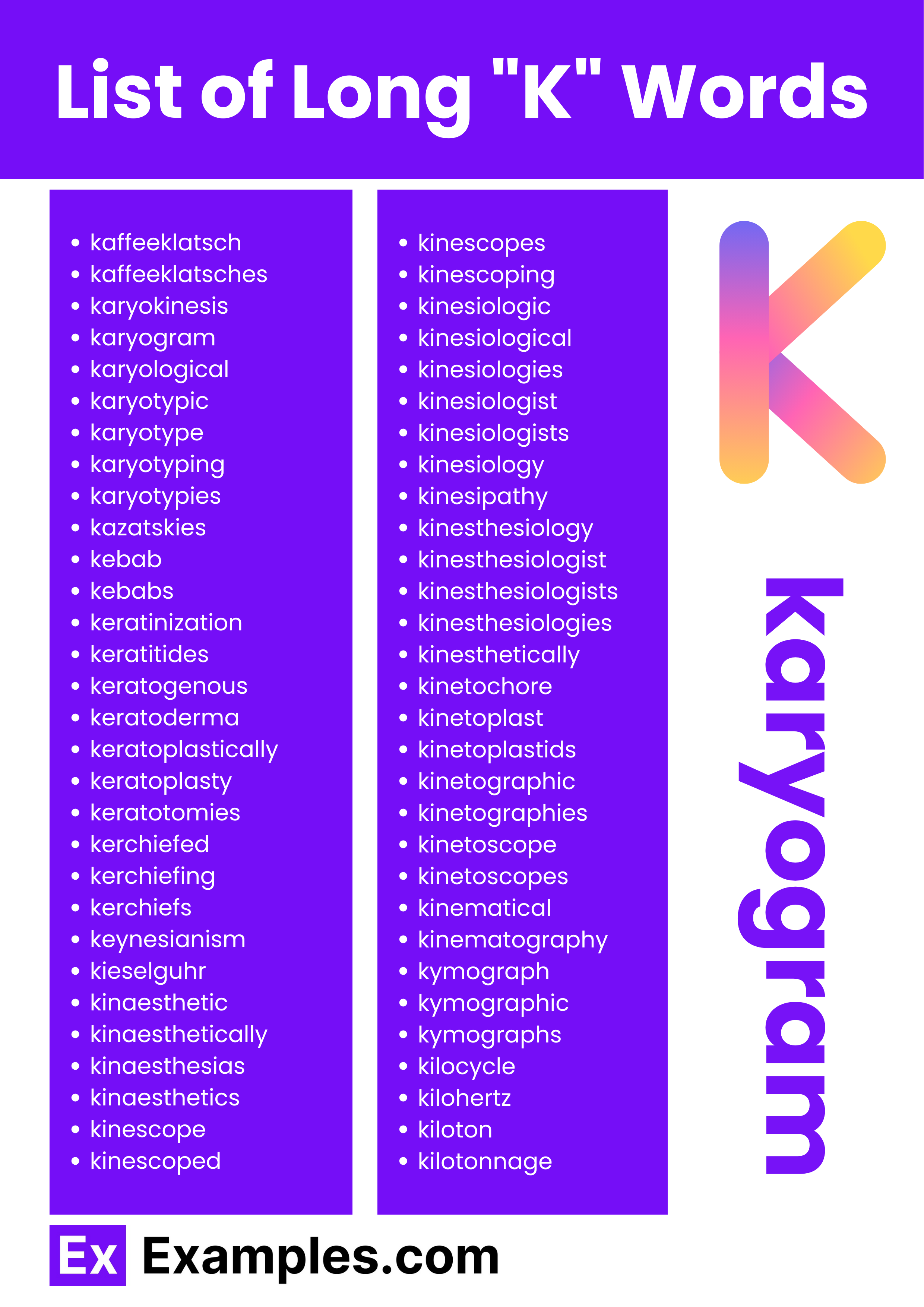 450+ K Short & Long Words, Meaning, PDF