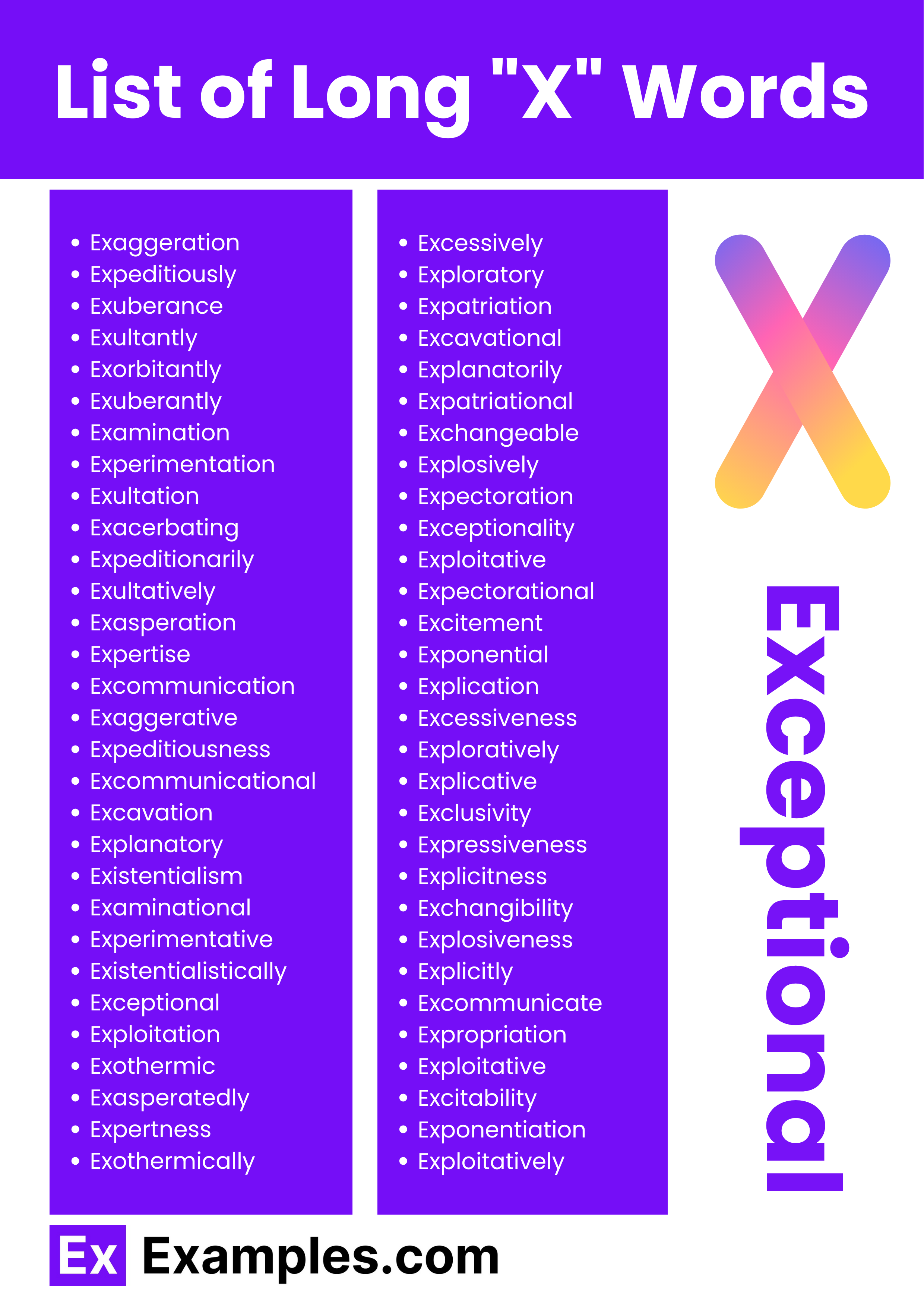 450+ X Short & Long Words, Meaning, PDF