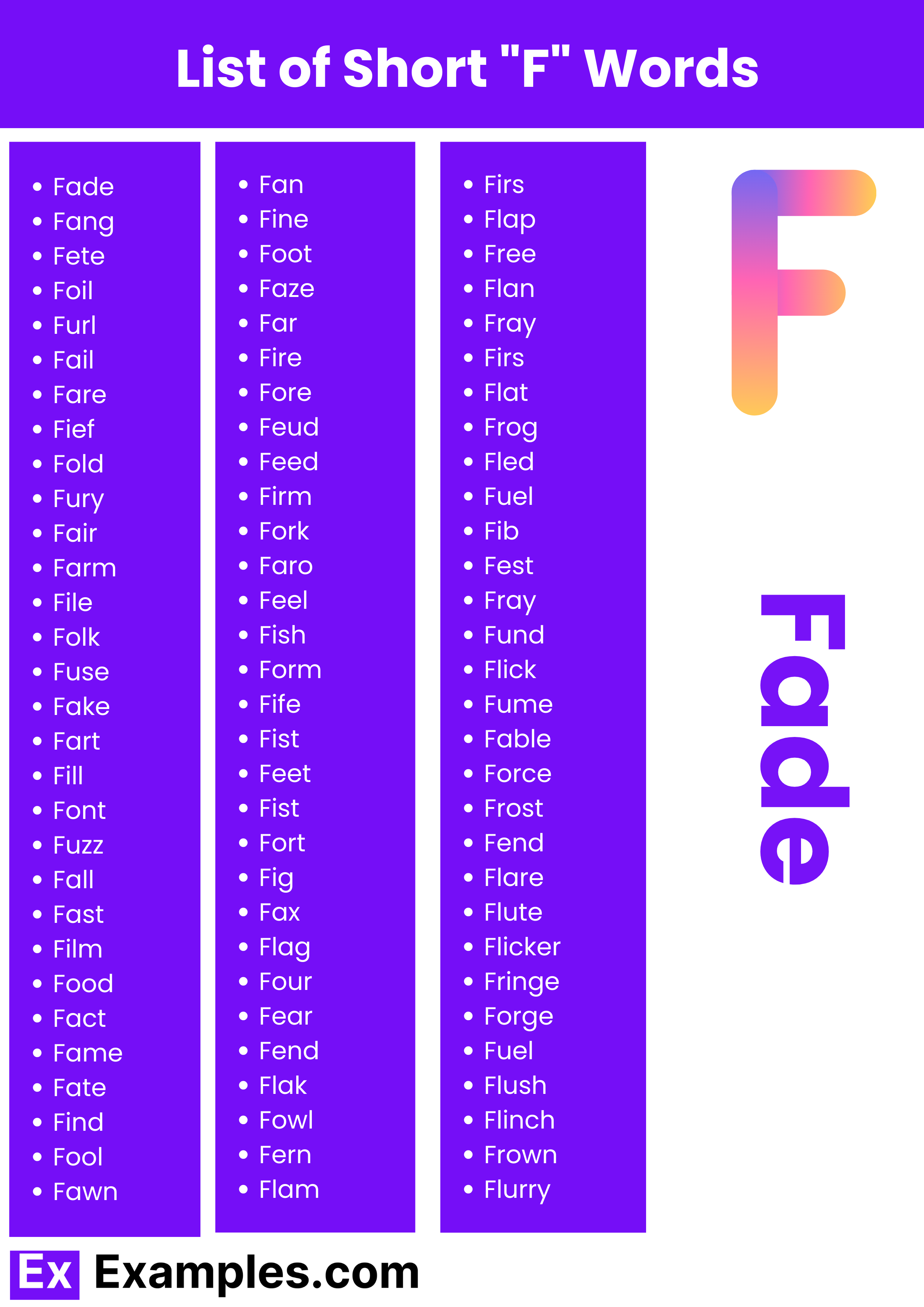 450+ F short & long words Meanings,PDF