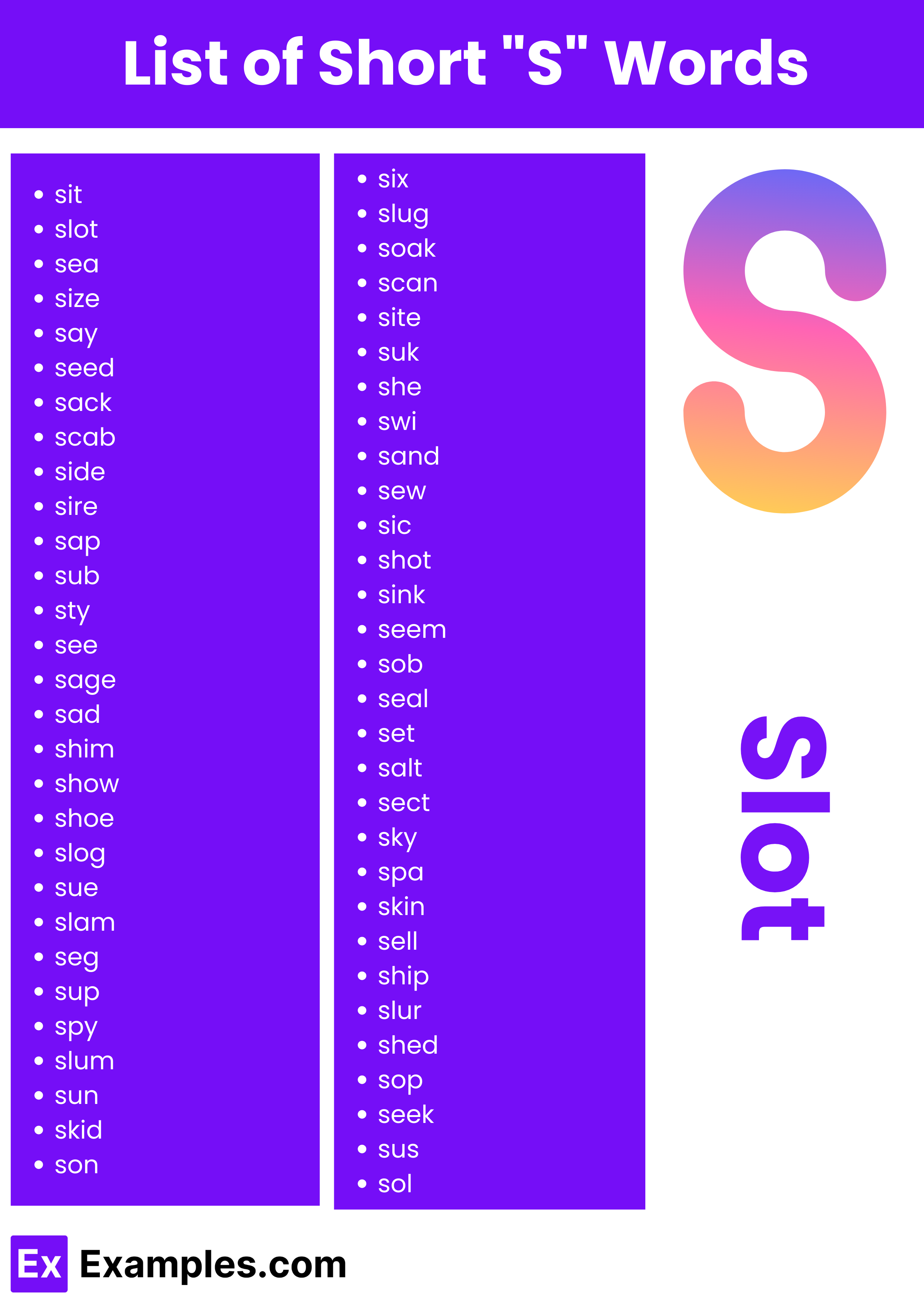 450+ S Short & Long Words: Meaning , PDF