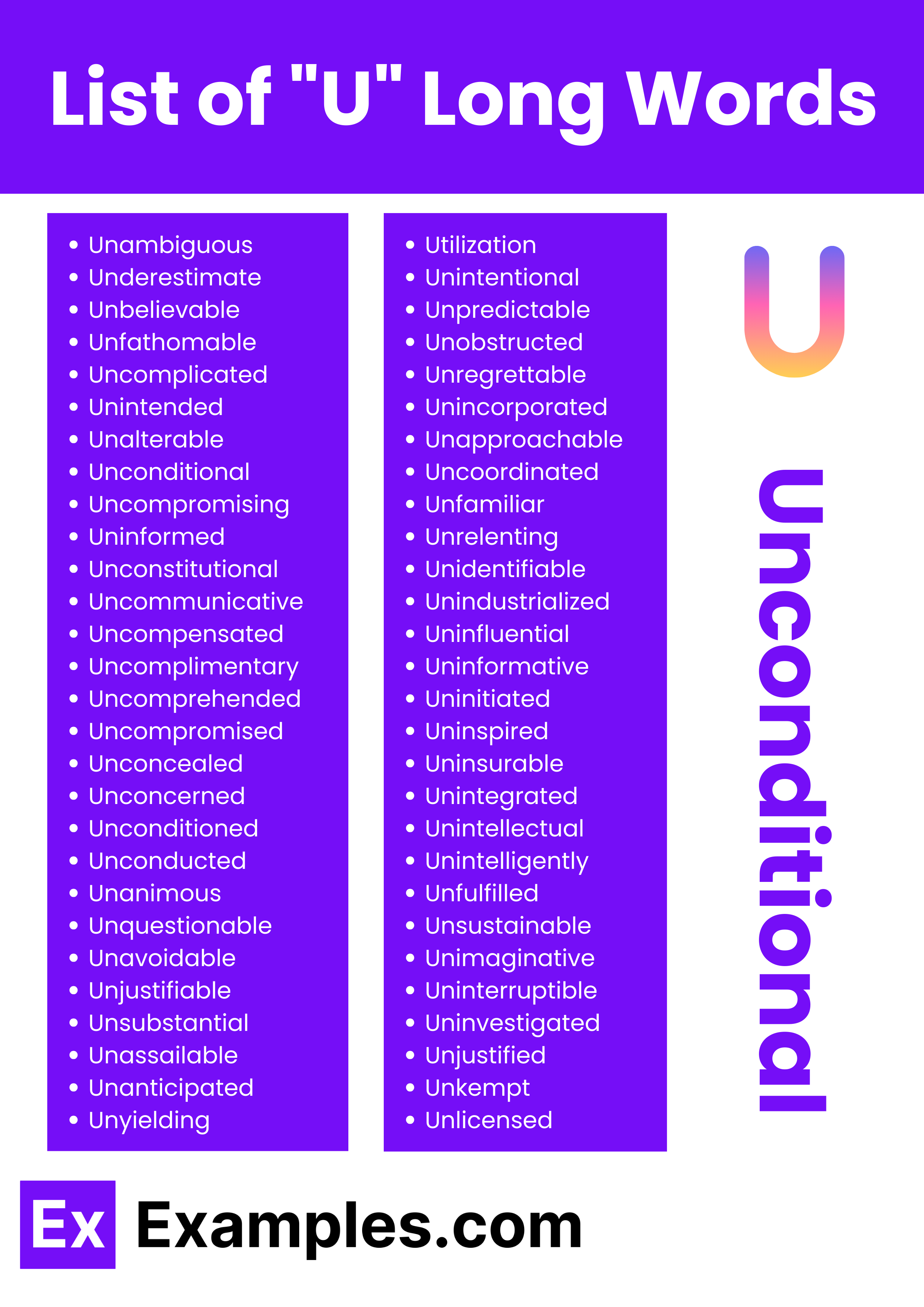 450+ U Short & Long Words, Meaning, PDF