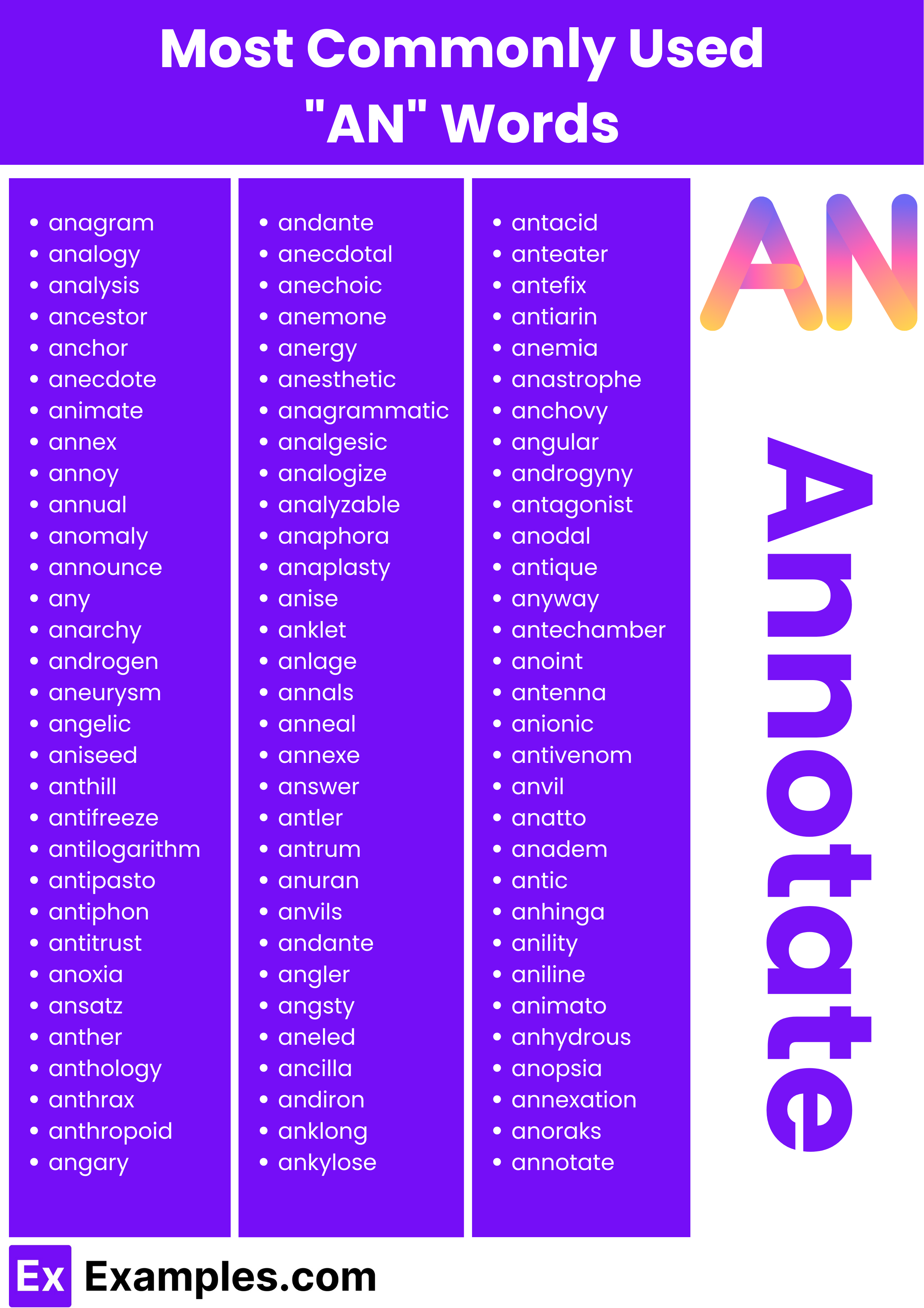 450+AN Words, Meaning, PDF