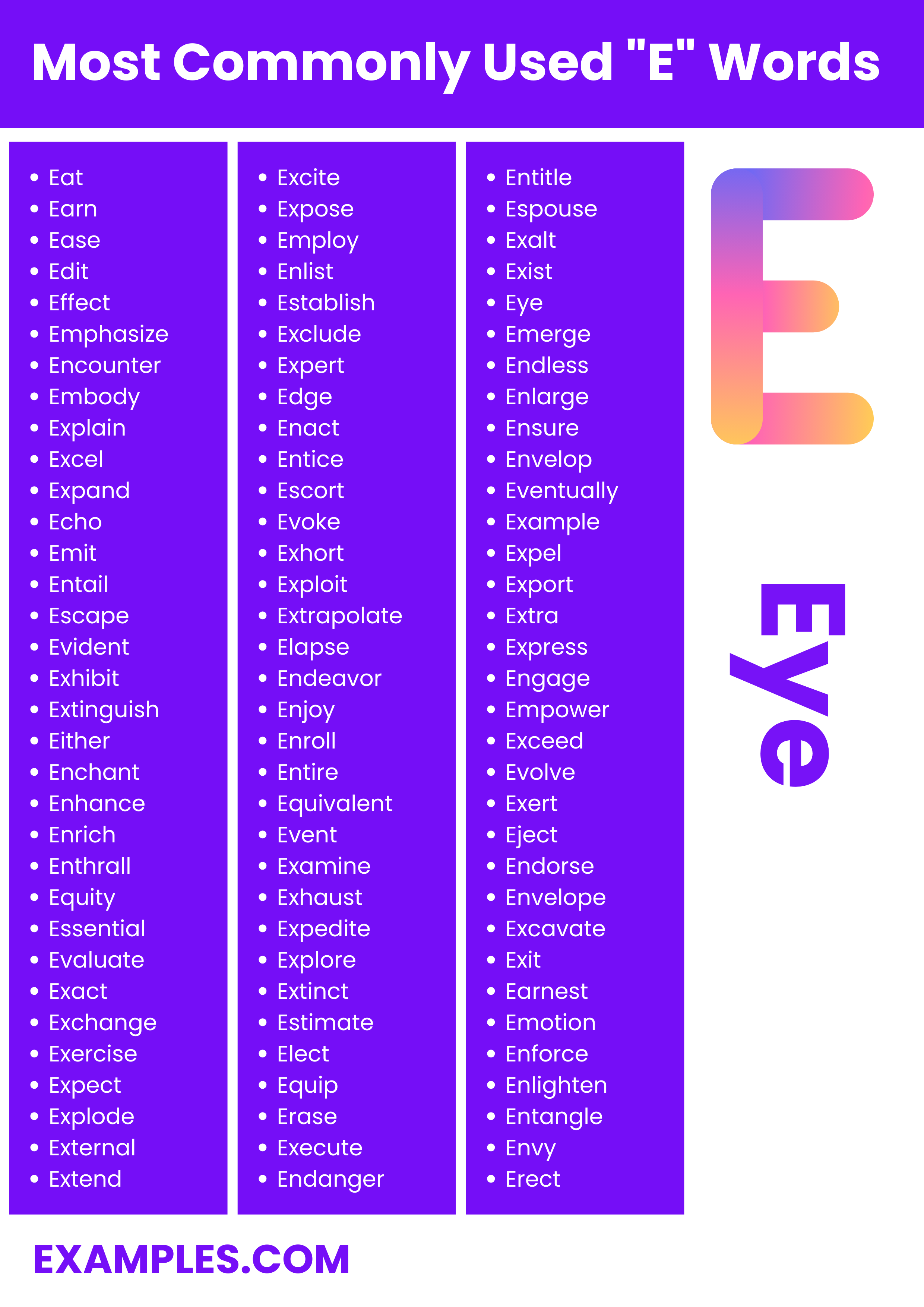 450+ E Words, Meaning, PDF