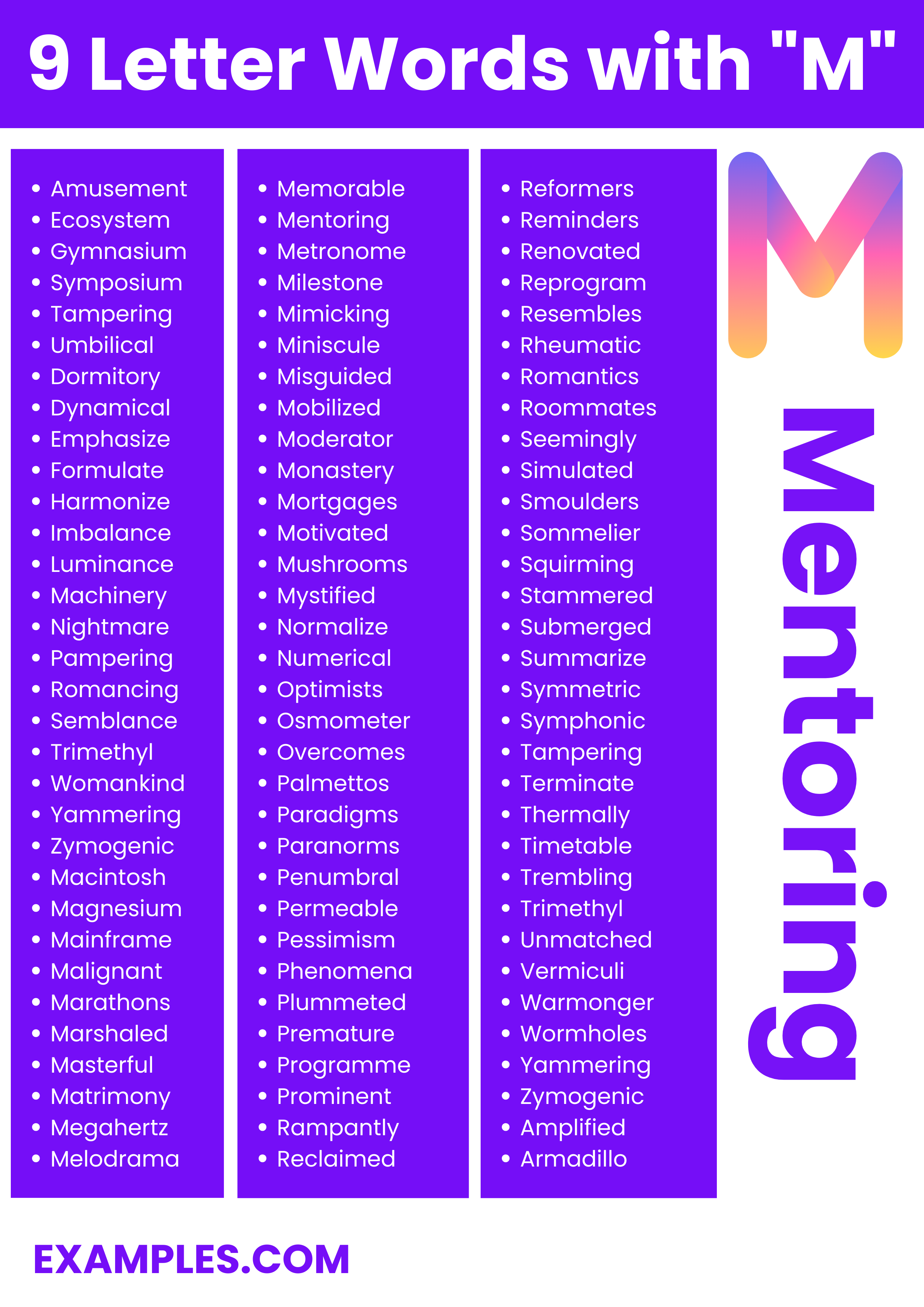 450+ 9 Letter words with M, Meaning, PDF