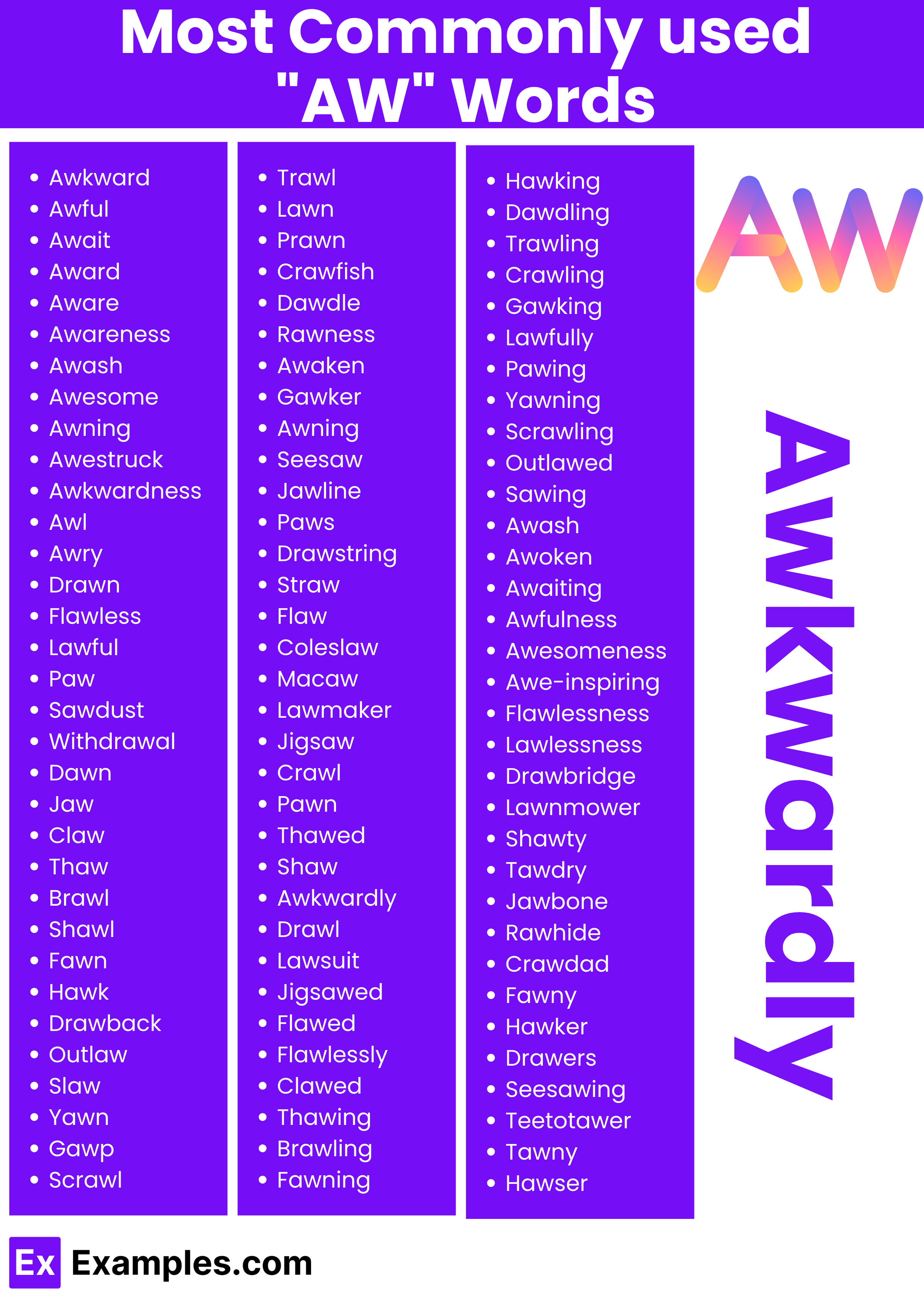 450+ AW Words: Meaning , PDF
