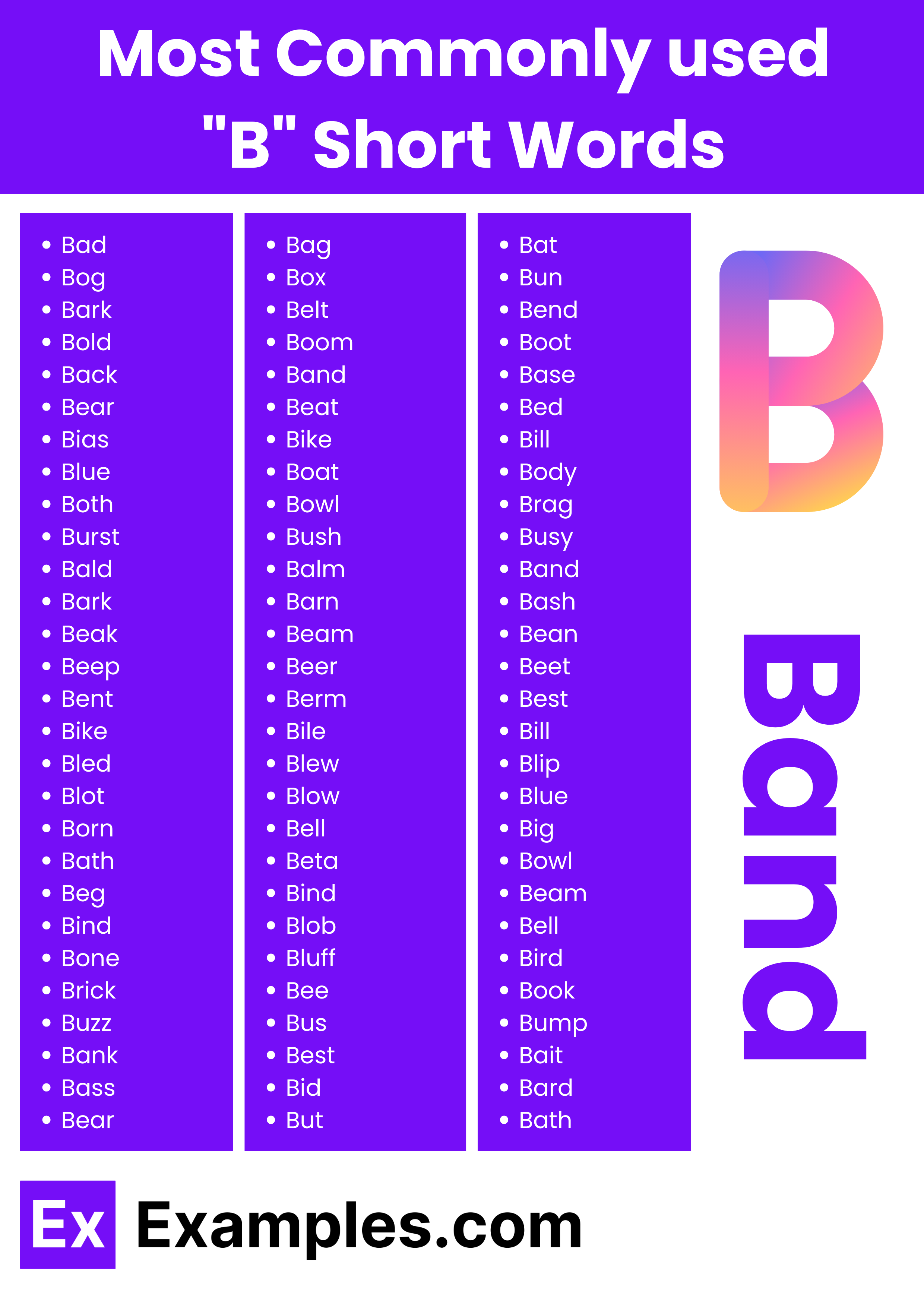 450+ B Short & Long Words, Meaning, PDF