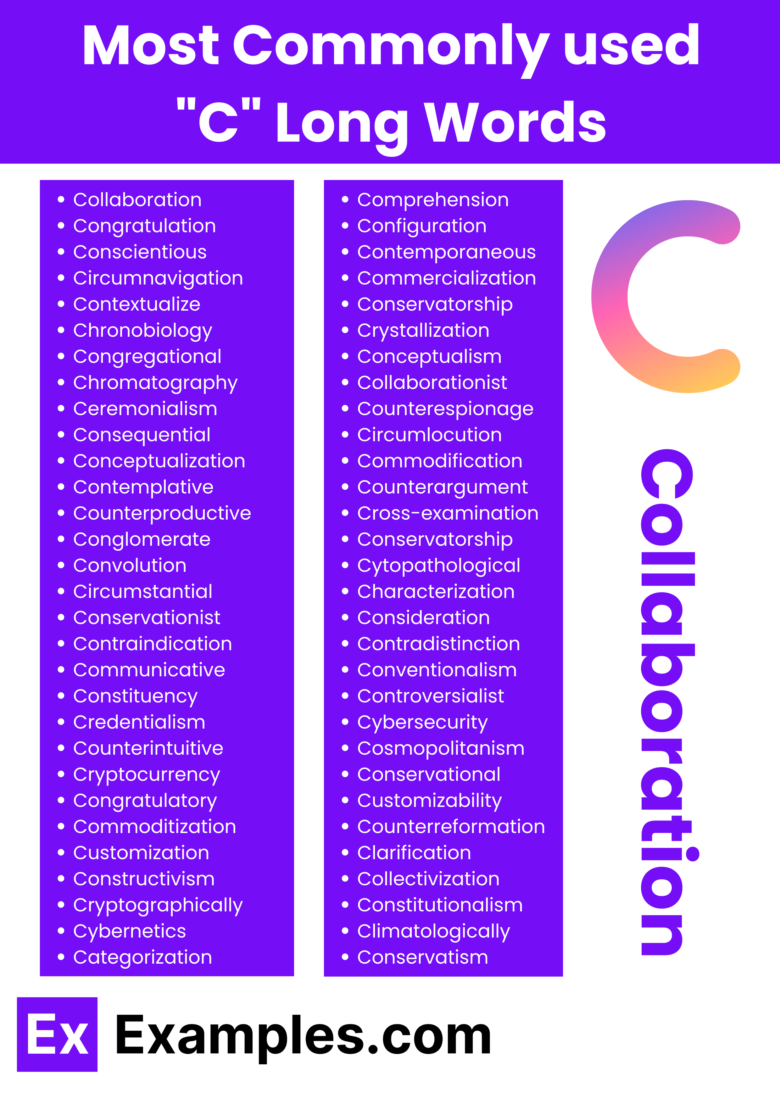 450+ C Short & Long Words, Meaning, PDF