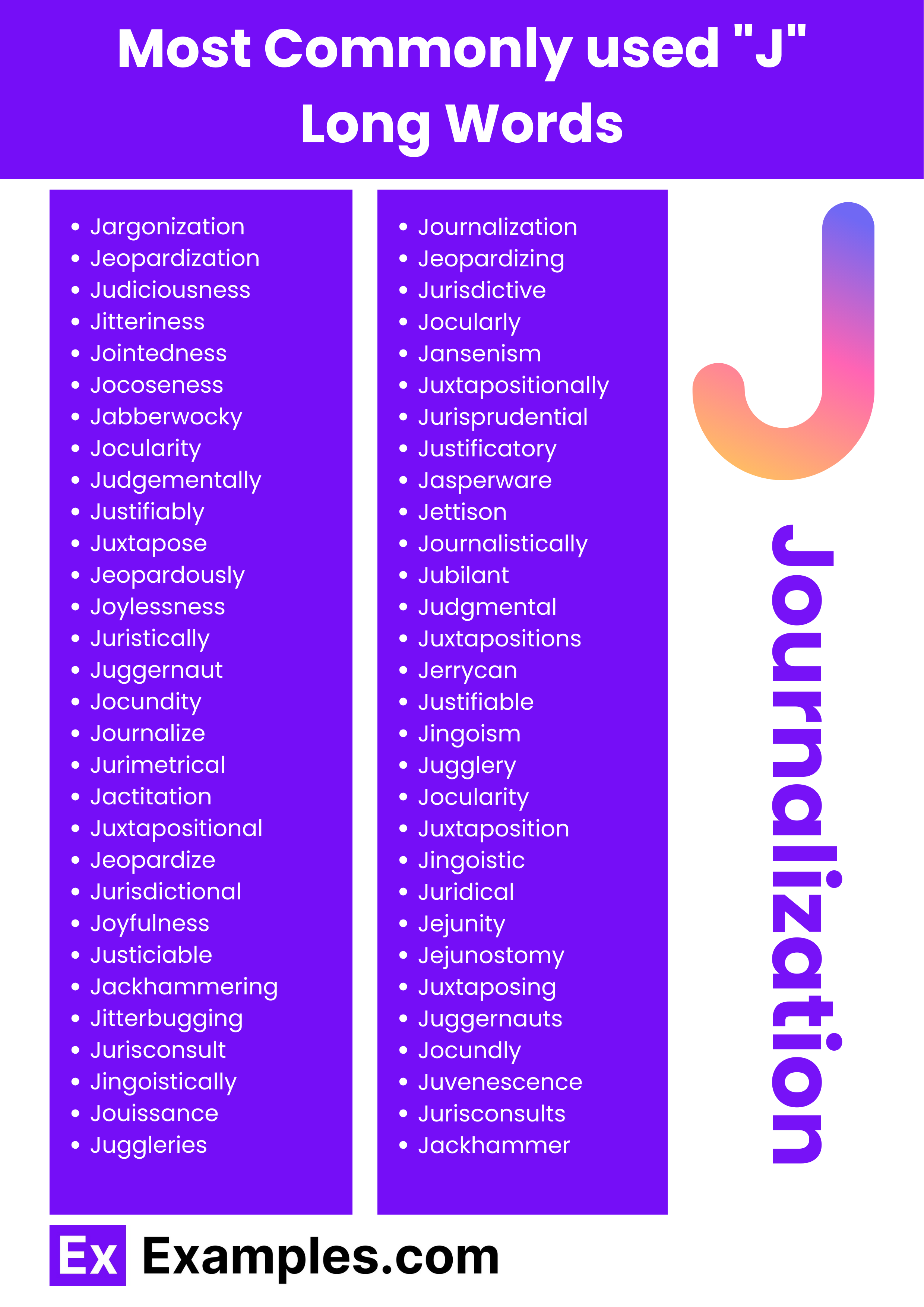 450+ J Short & Long Words, Meaning, PDF