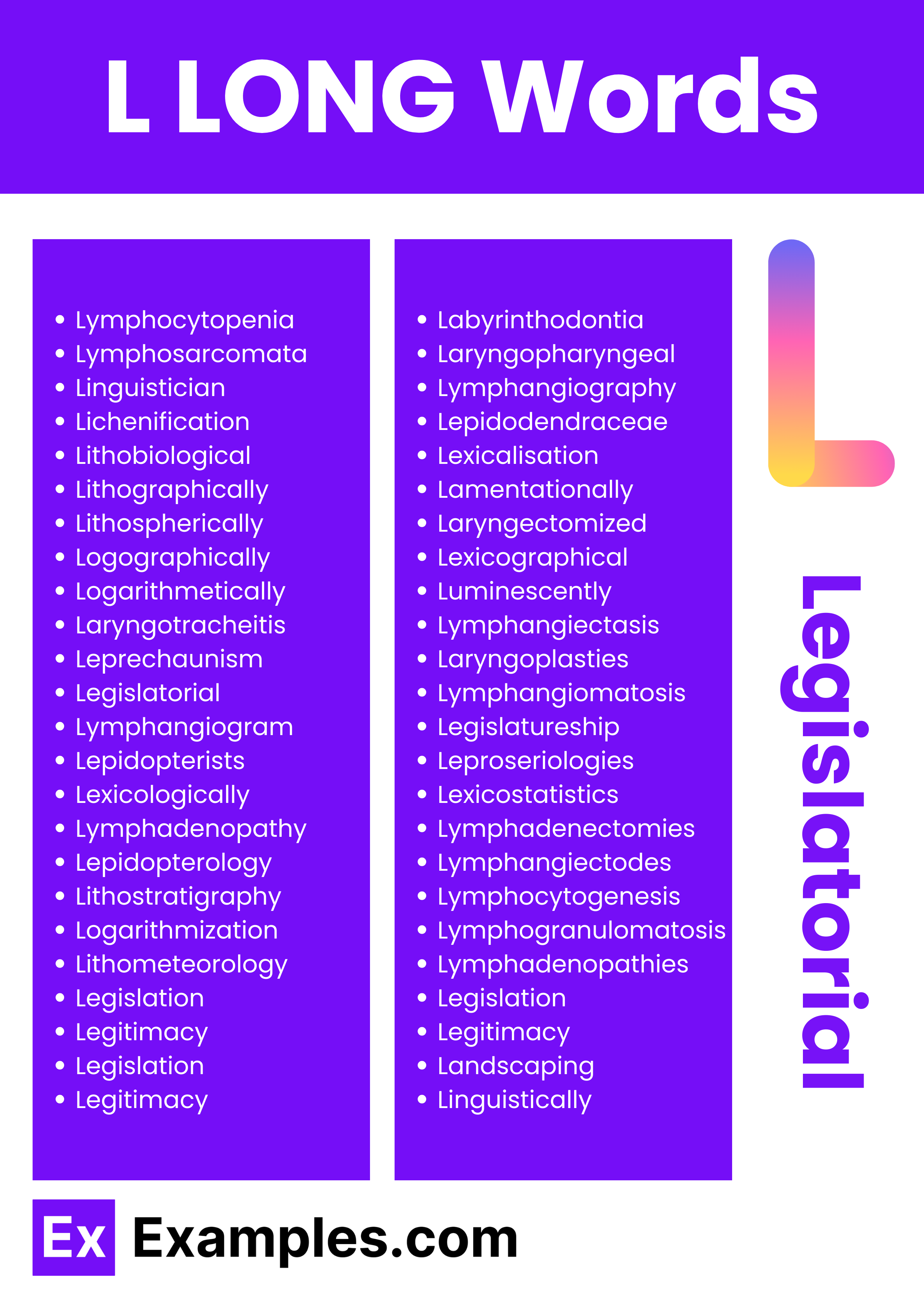 450+ L Short & Long Words, Meaning, PDF