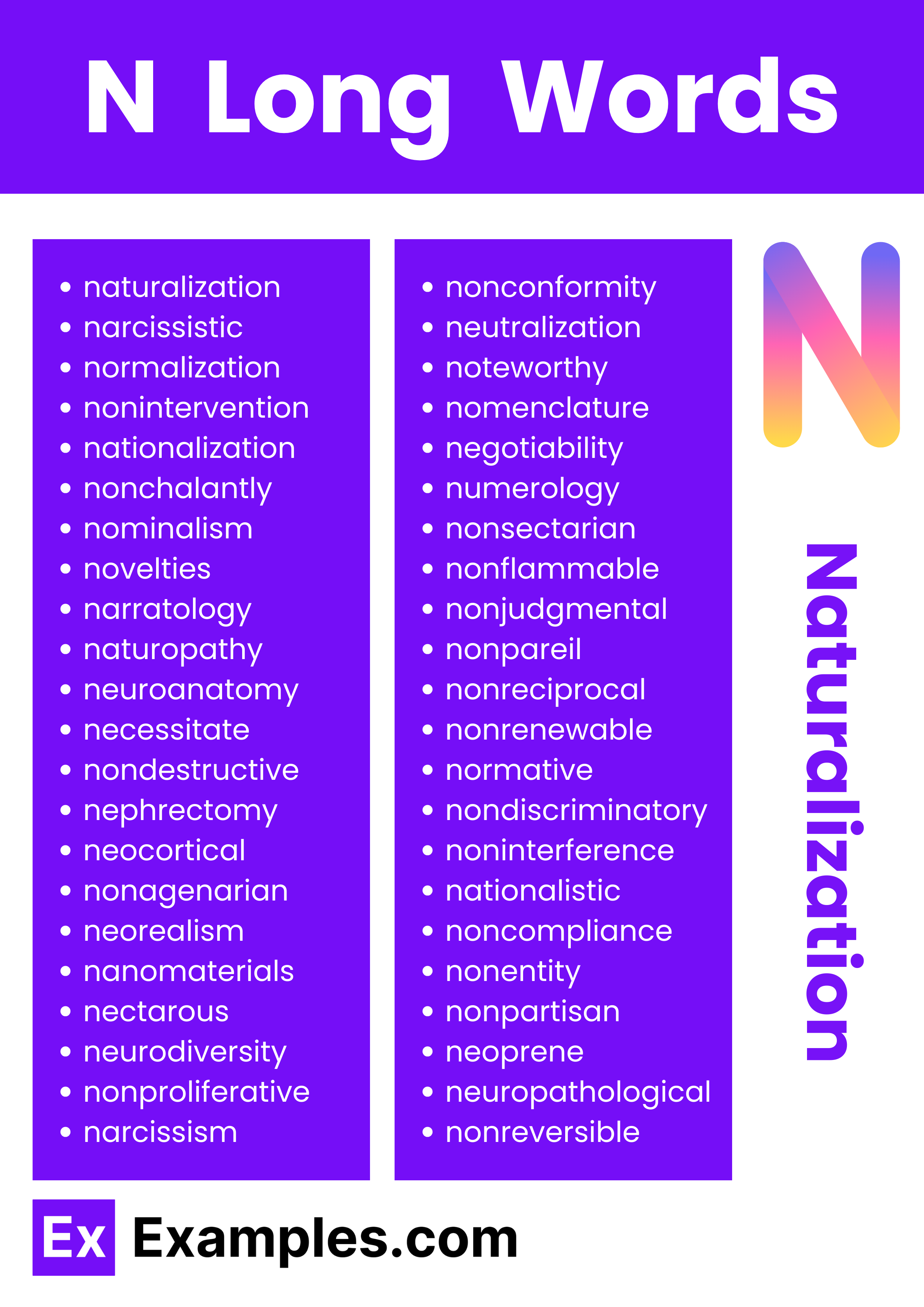 450+ N Short & Long Words, Meaning, PDF