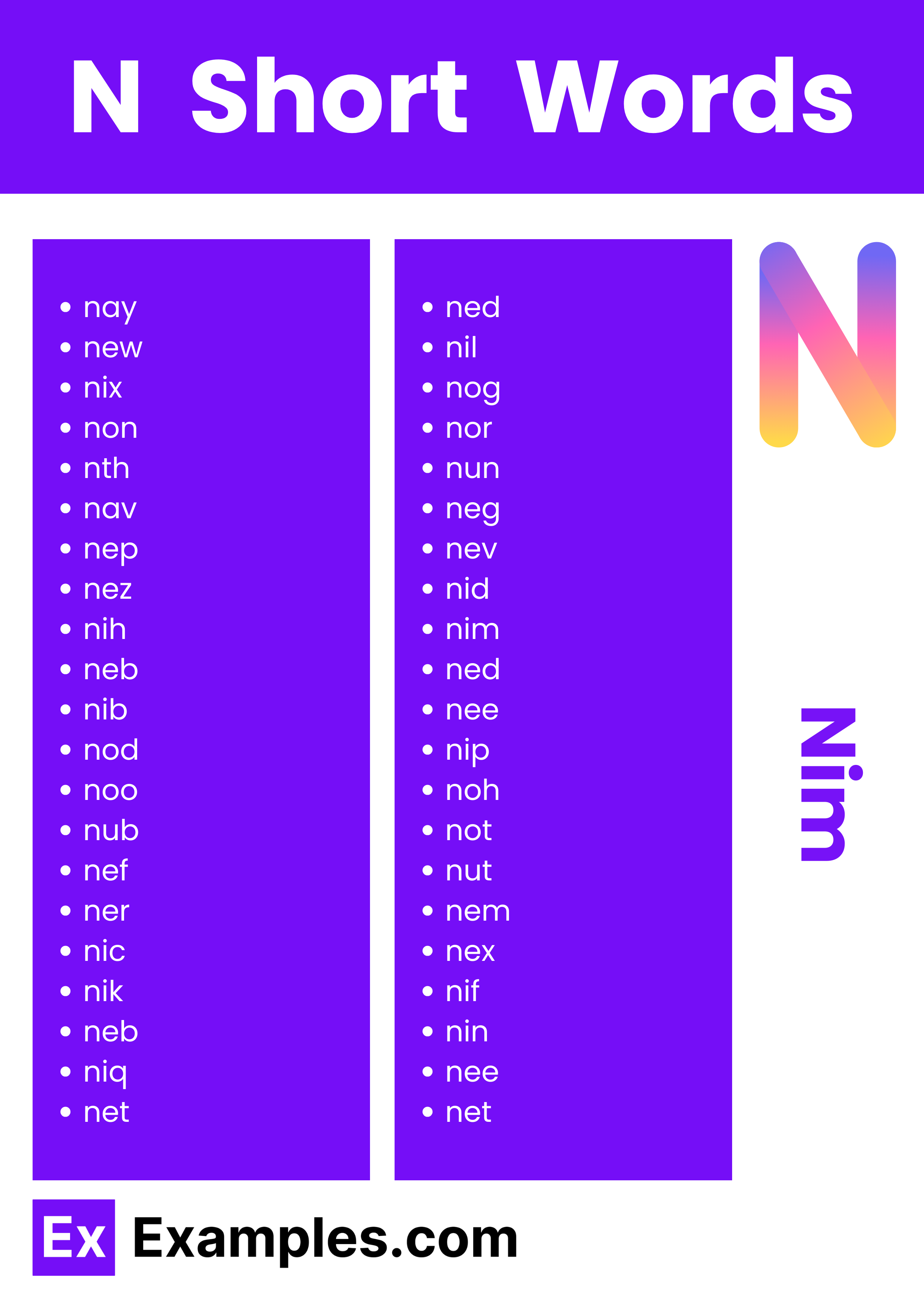 450+ N Short & Long Words, Meaning, PDF