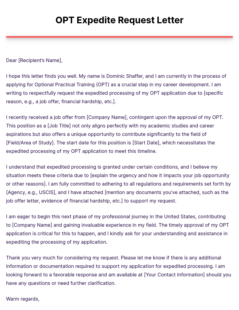 OPT Expedite Request Letter Example Edit Download OPT Expedite Request Letter Example Edit Download