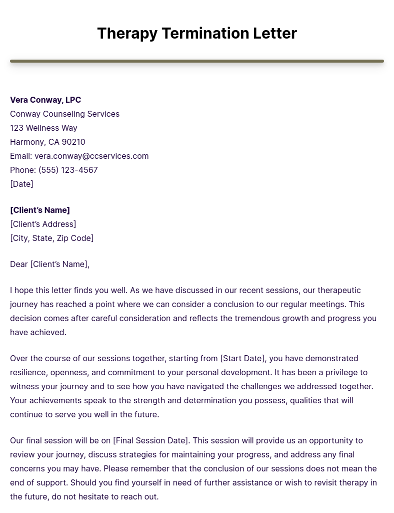 Therapy Termination Letter Example Edit Download 