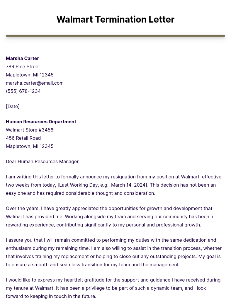 Walmart Termination Letter Example Edit Download 