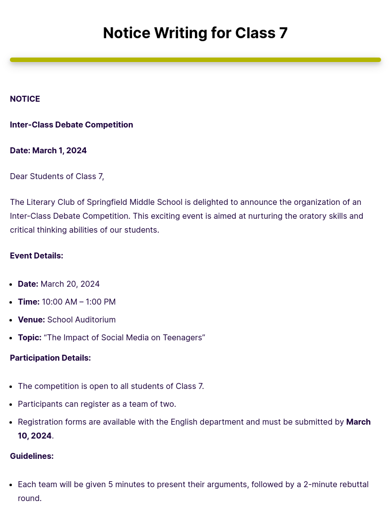 Notice Writing For Class 7 Example Edit Download Notice Writing For Class 7 Example Edit Download