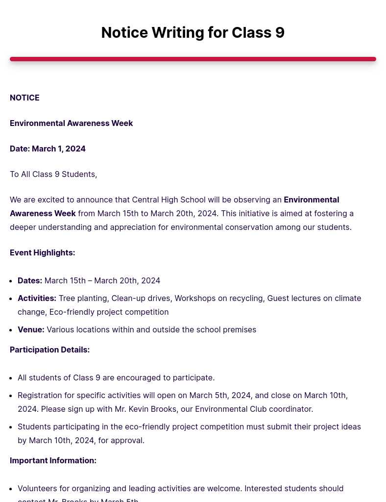 Notice Writing For Class 9 Example Edit Download 
