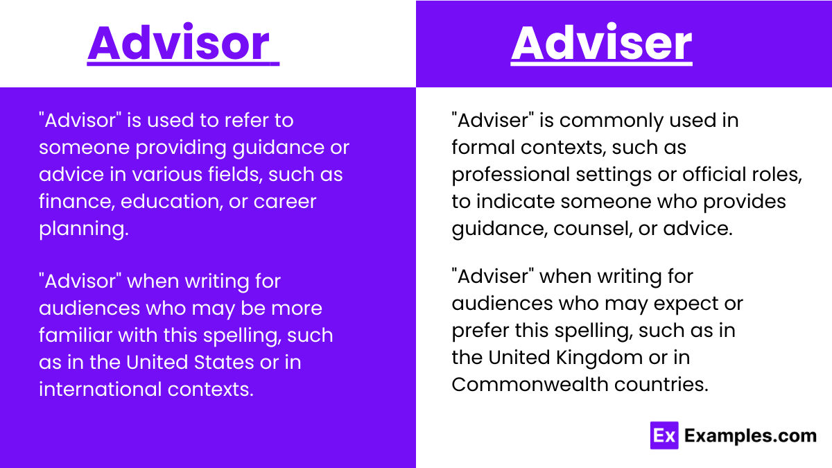 Advisor vs Adviser- Examples, Differences, Usage, Tips