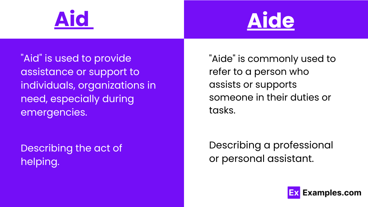 Aid vs Aide - Examples, Differences, Usage, Tips , PDF