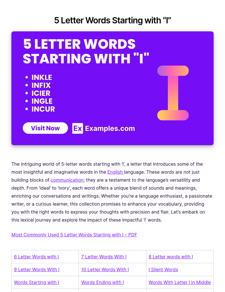 450+ 5 Letter Words Starting with "I" List, Meaning, PDF