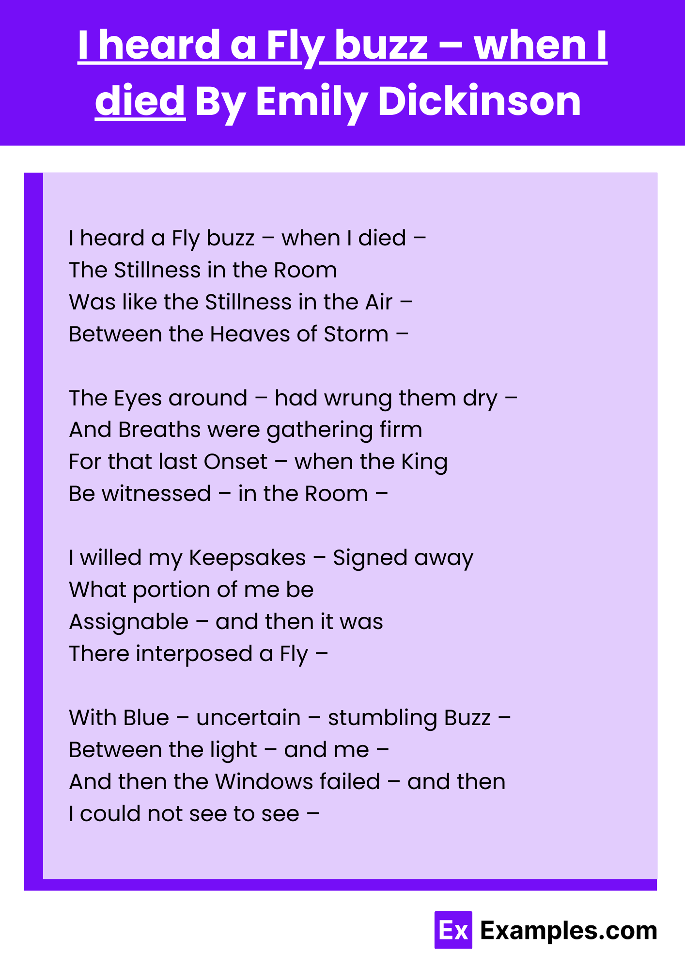 I heard a Fly buzz – when I died By Emily Dickinson to Download