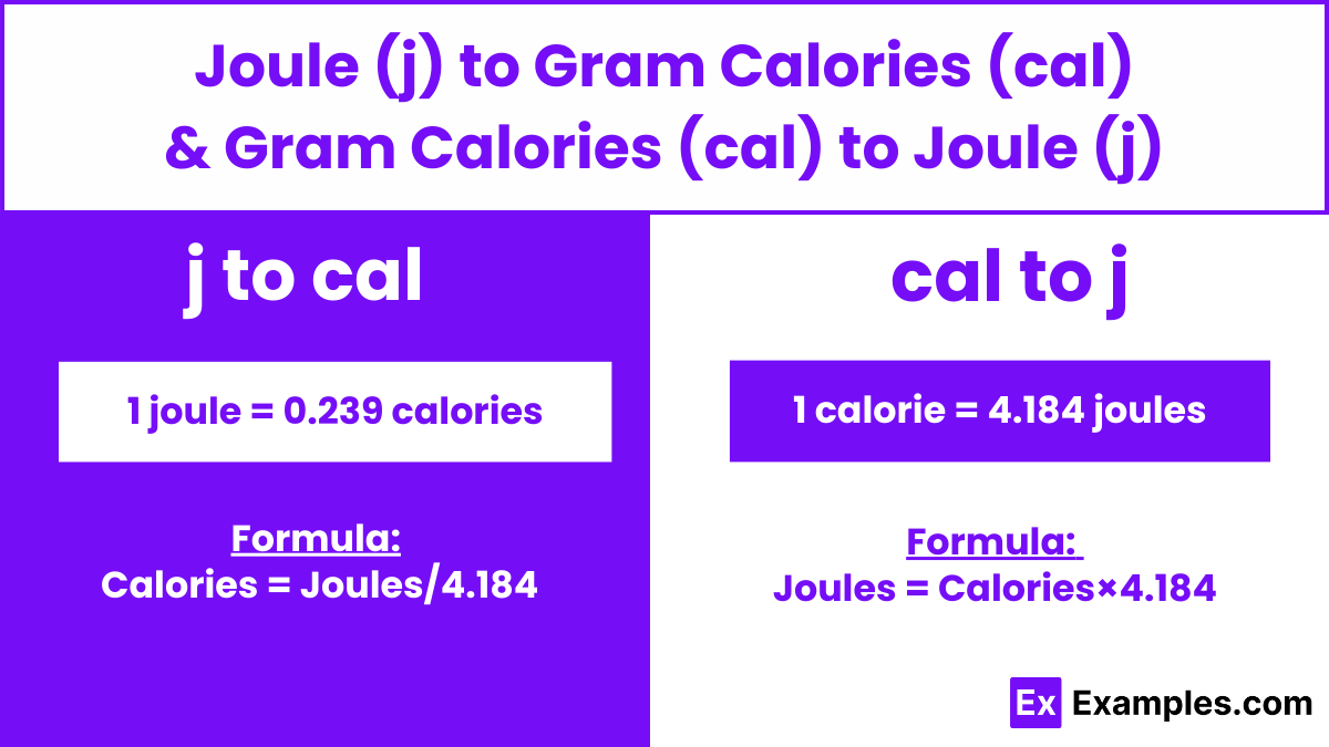 Joule j To Gram Calorie cal Gram Calorie cal To Joule j 