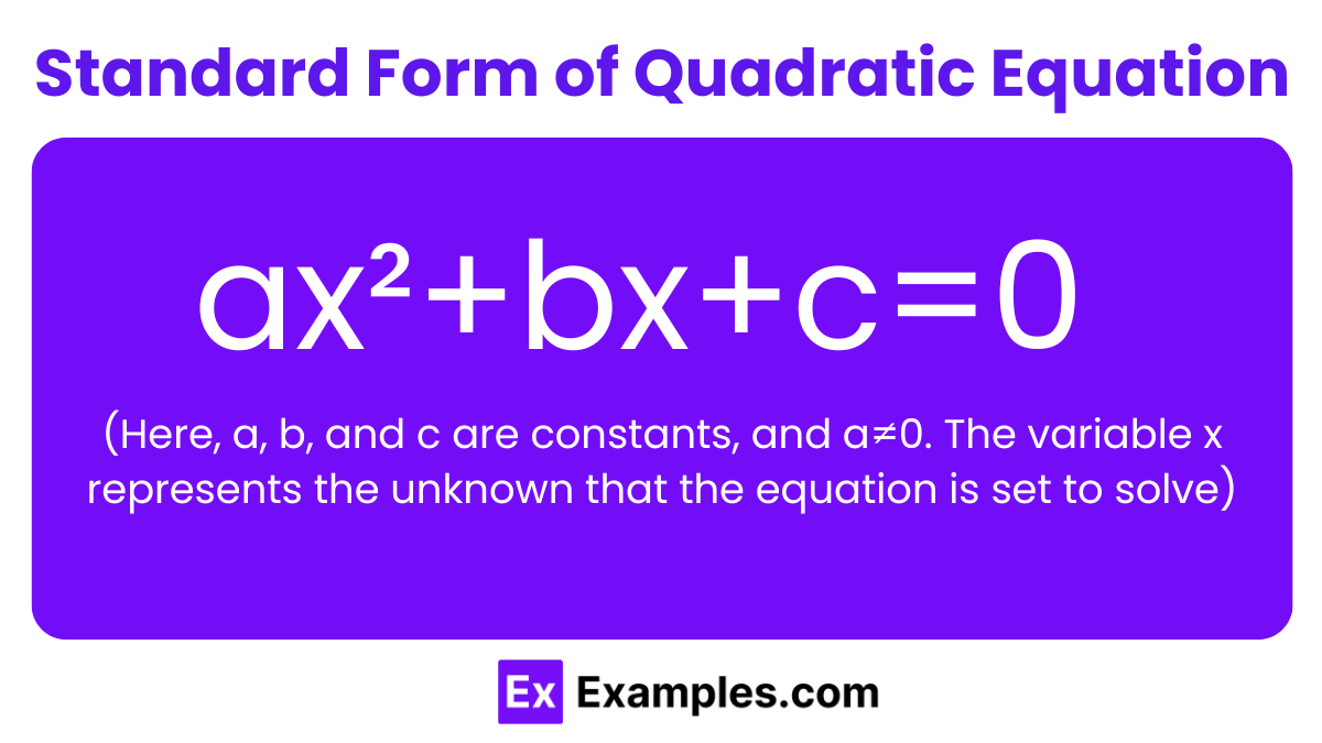 Quadratic Equation Standard Form Standard Form Of The Quadratic