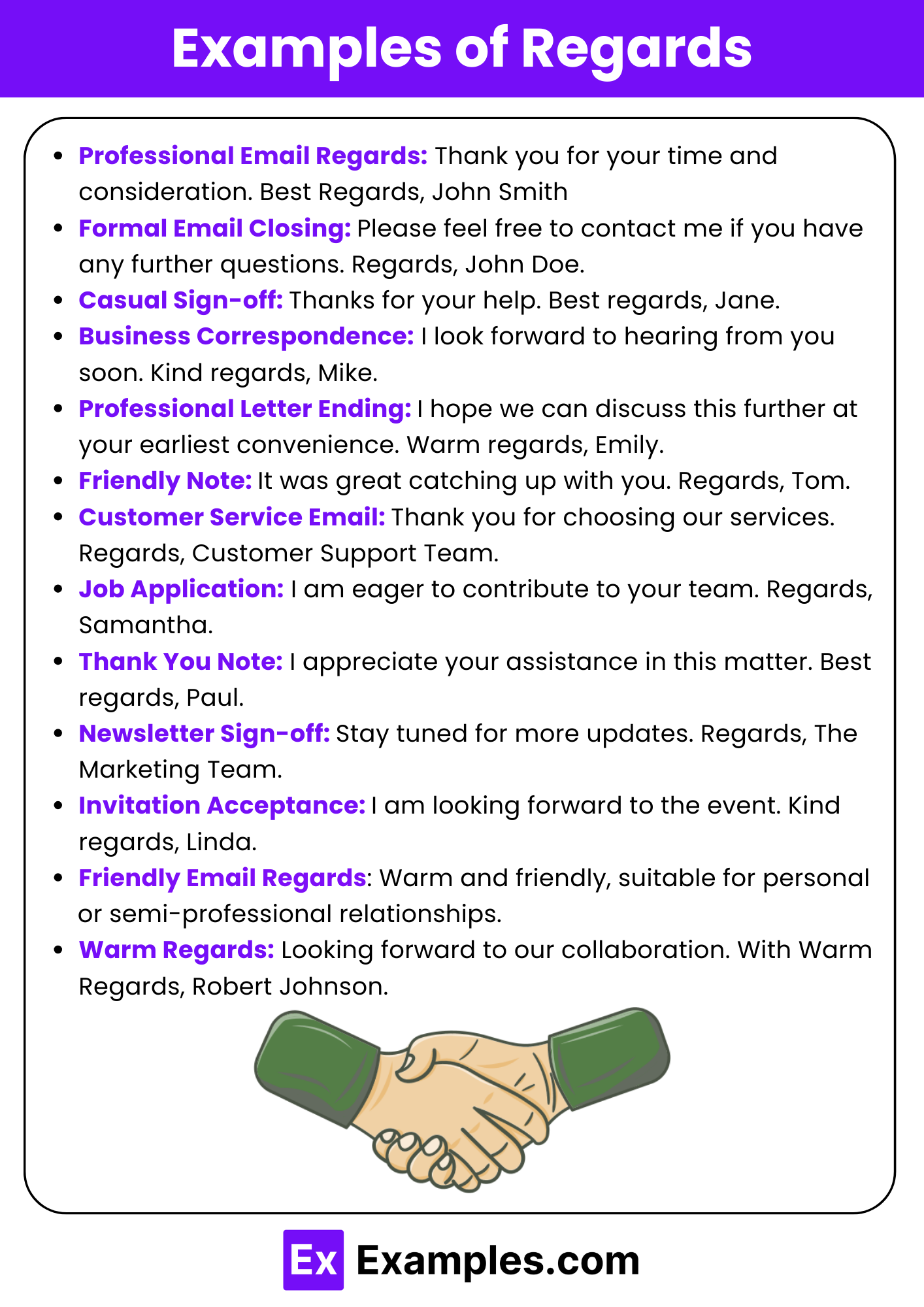 30 Regards Examples