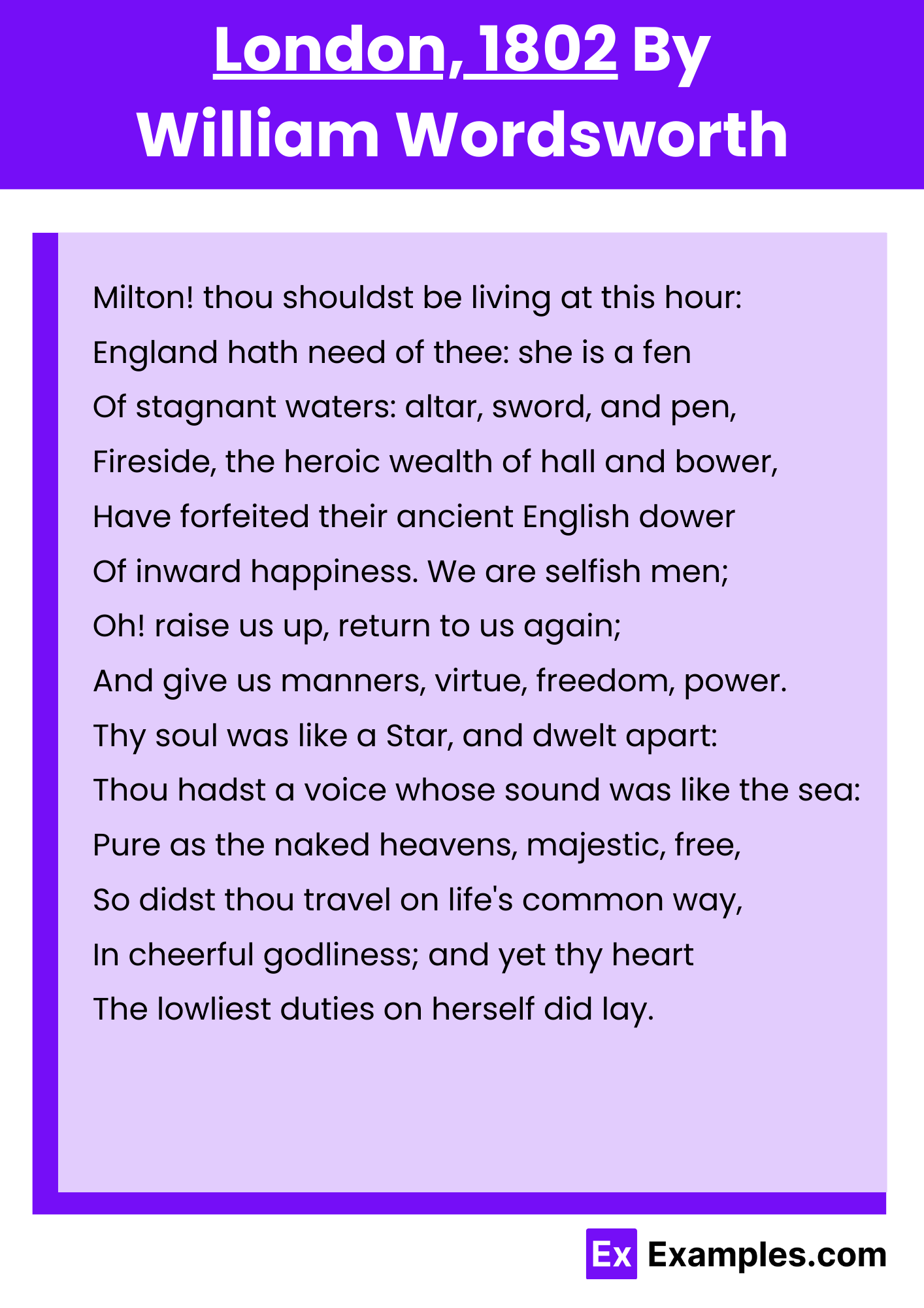 London 1802 Poem By William Wordsworth To Download London 1802 Poem By William Wordsworth To Download