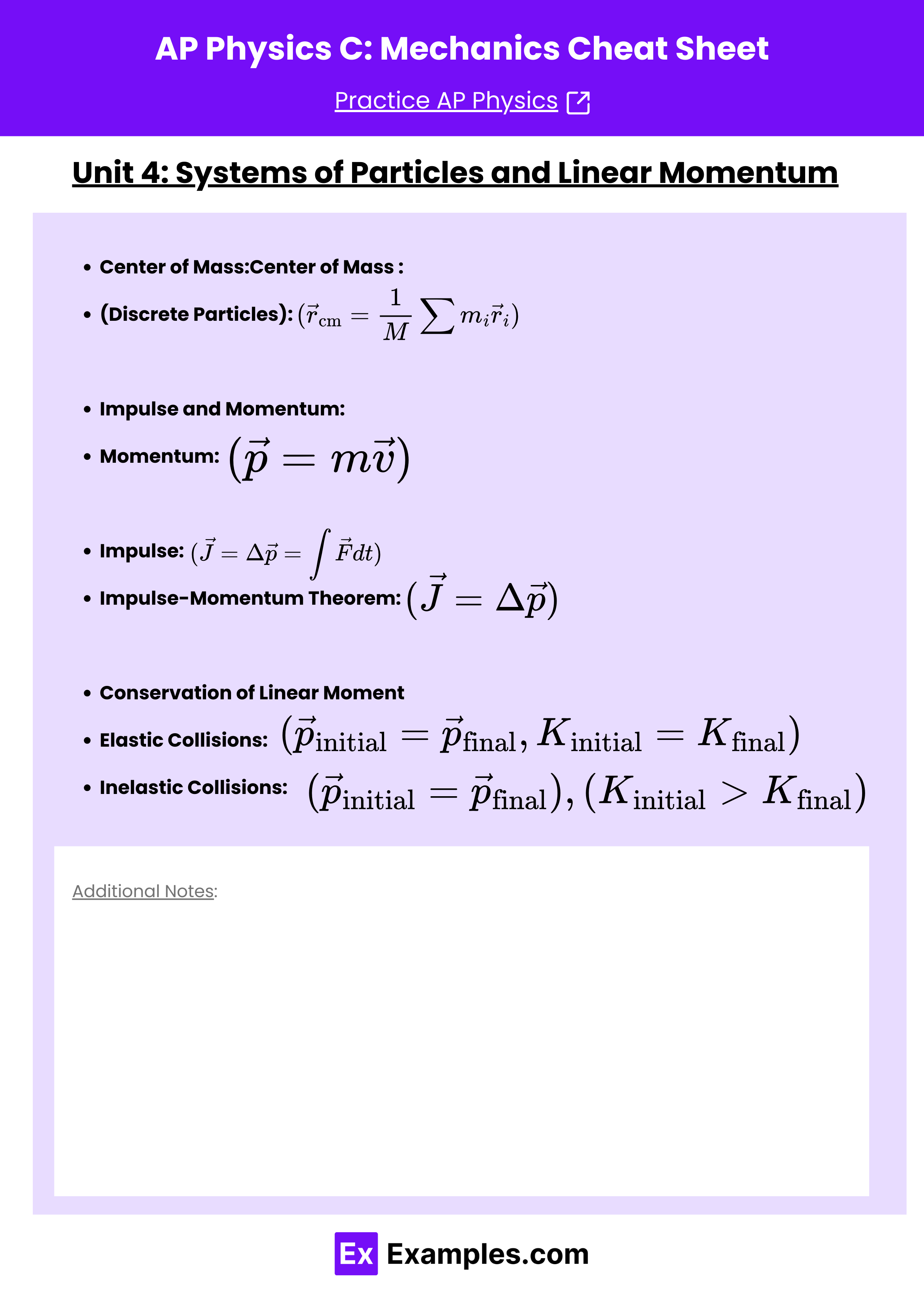 AP Physics C Mechanics Cheat Sheet Examples AP Physics C Mechanics Cheat Sheet Examples