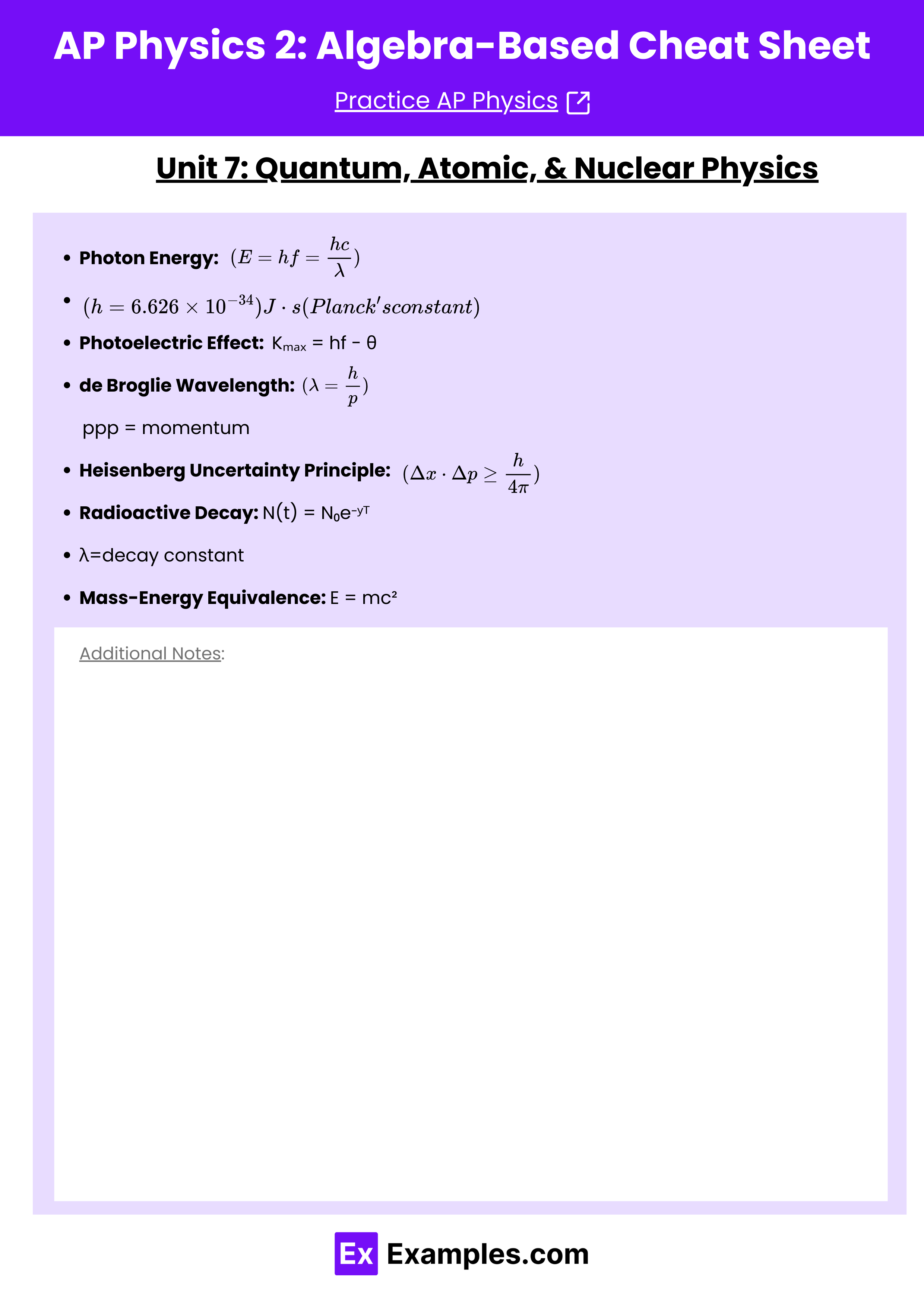 AP Physics 2 Algebra Based Cheat Sheet Examples AP Physics 2 Algebra Based Cheat Sheet Examples